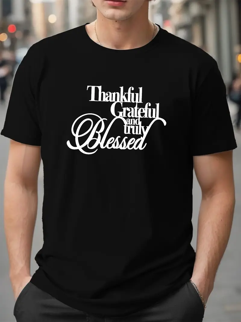 Plus Size Thankful Grateful Truly Blessed Print Mens Novel Temu