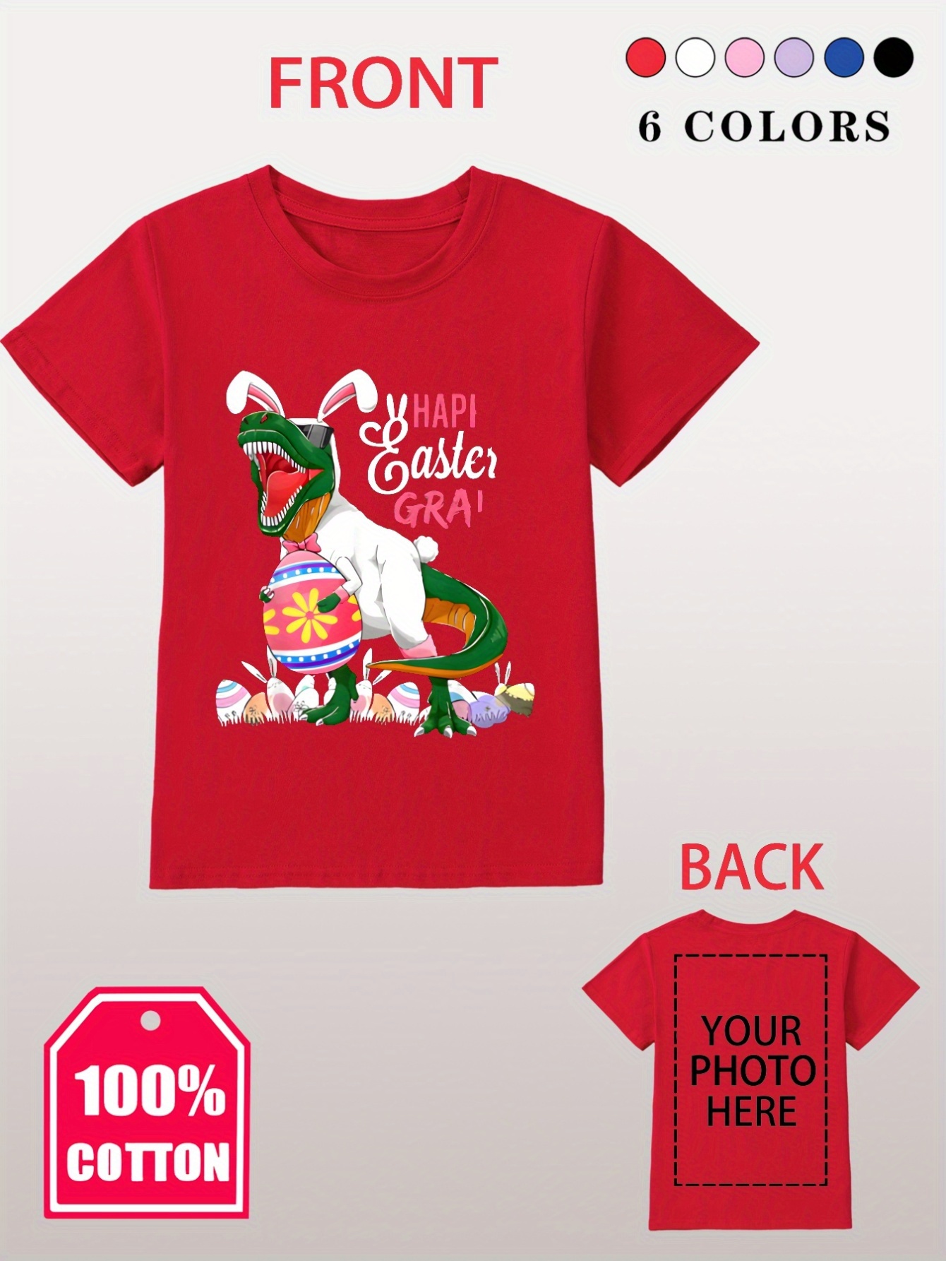 Lovely Easter Dinosaur Front Customized Back Print Tee Boys - Temu ...