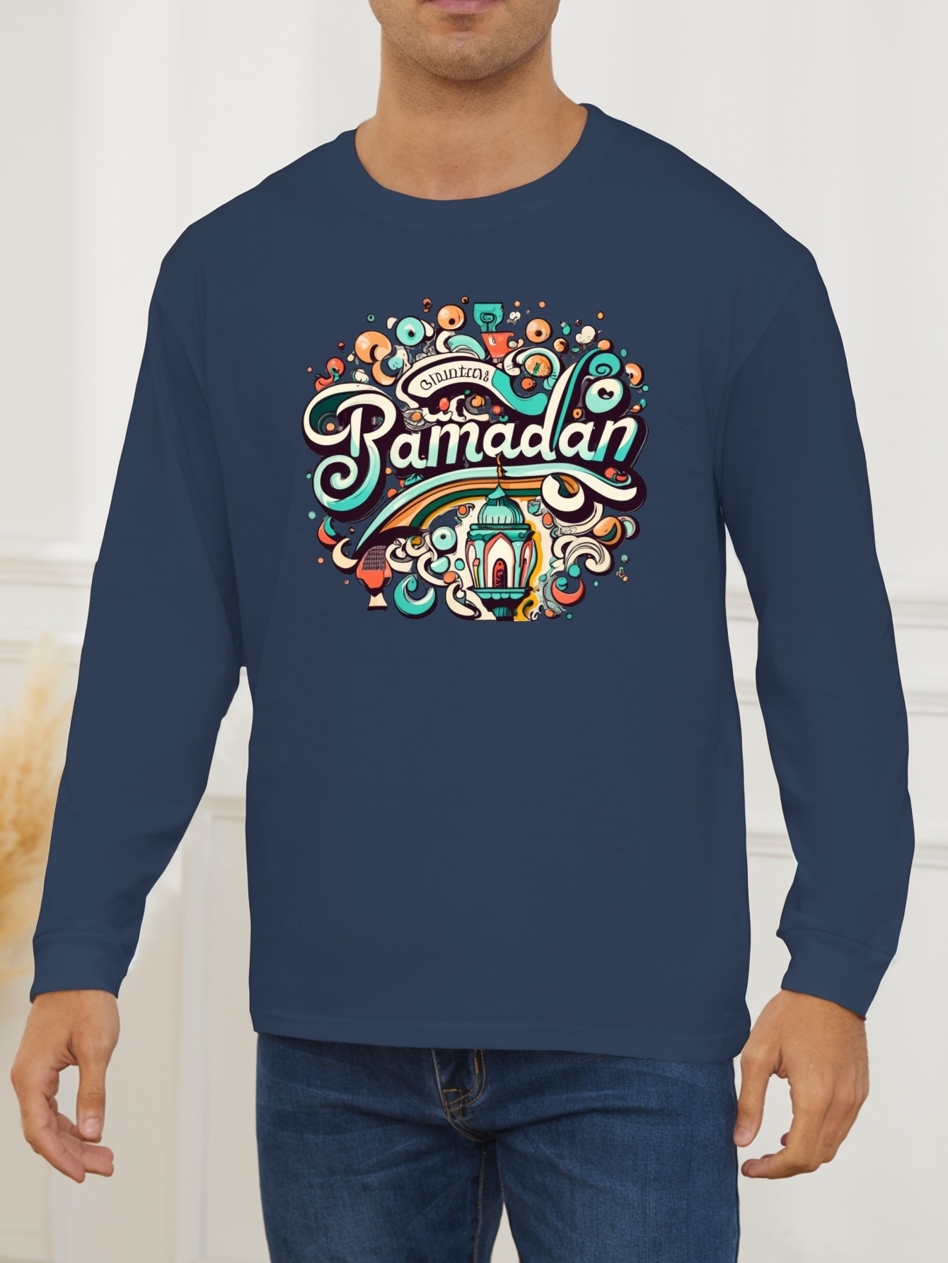 Ramadan Print Long sleeved Tops Men Casual Crew Neck - Temu Australia