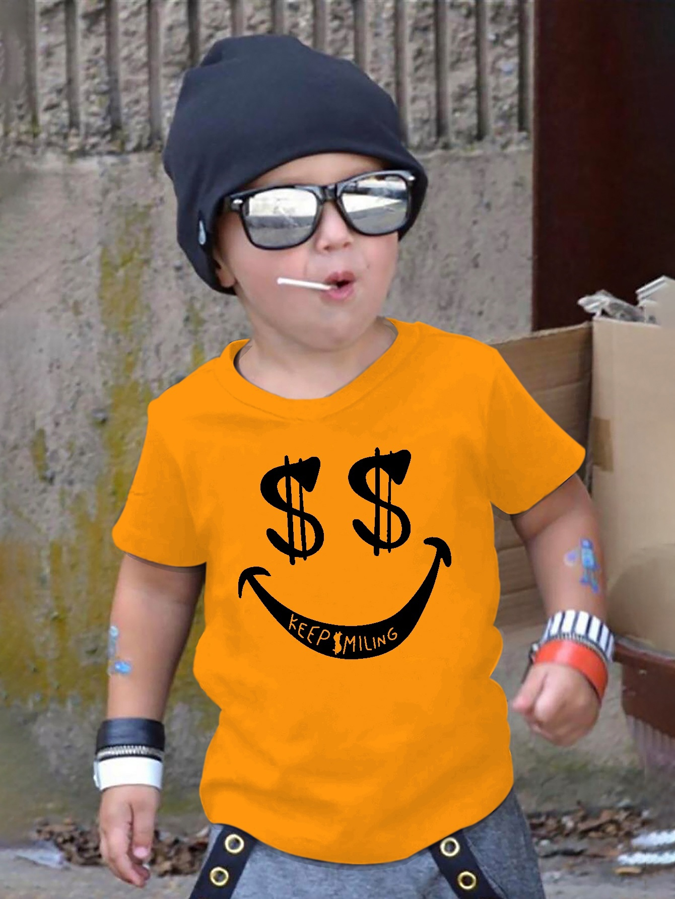 Cartoon Happy Face Print T shirt Kids Casual Short Sleeve - Temu New ...