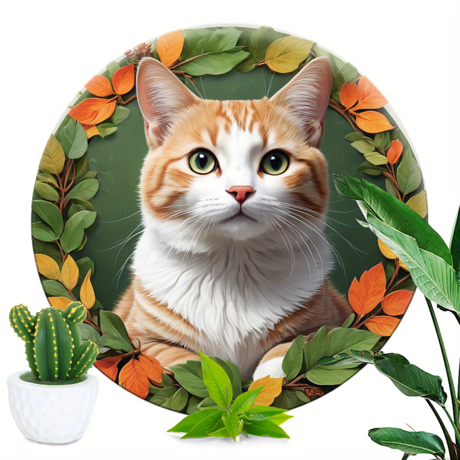 Aluminum Round Sign Funny Cat Wall Art Creative Wreath Sign - Temu Canada