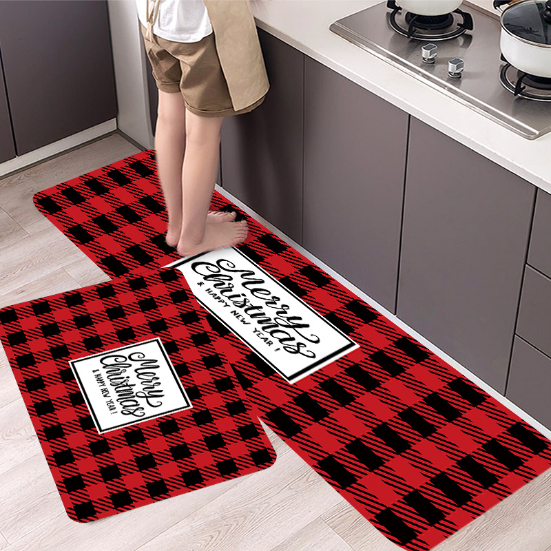 Kitchen Rug Red Black Checkered Pattern Area Rug Machine - Temu New Zealand