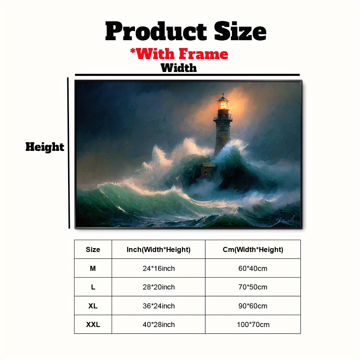 Framed Canvas Printing Wall Art Modern Lighthouse Storm Sea - Temu ...
