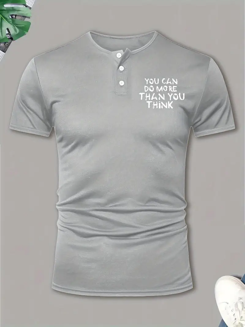 Plus Size Mens Think Graphic Print Henley Shirt Casual Temu Ireland