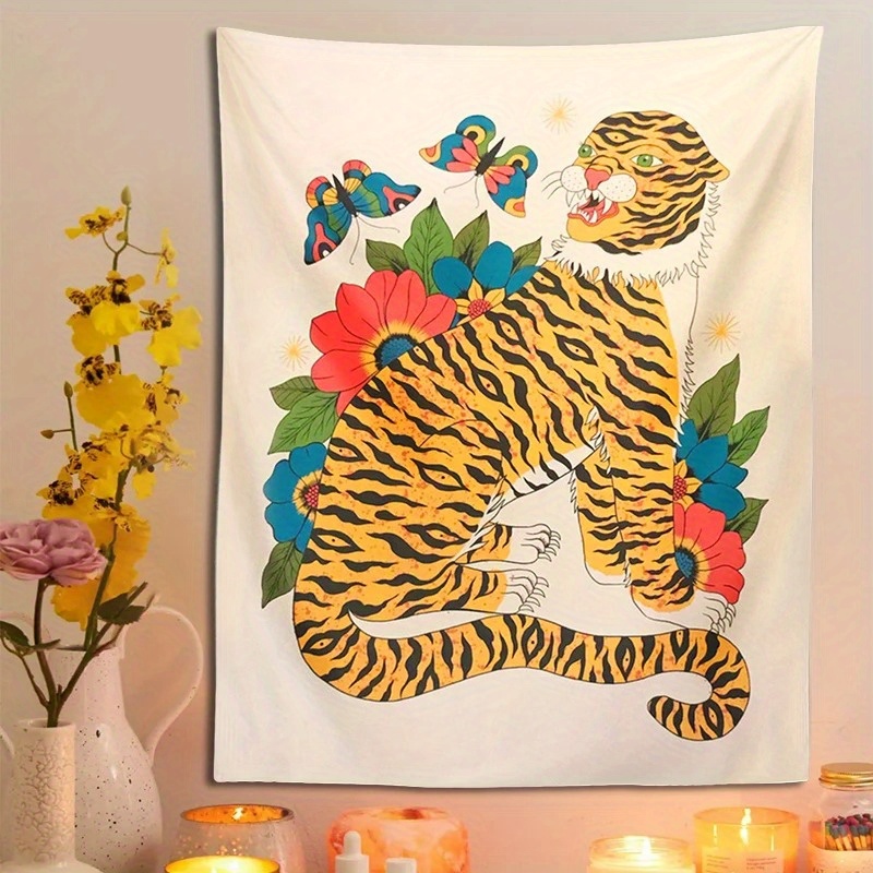 Tiger Tapestry Wall Hanging Plants Floral Butterfly Bohemia - Temu ...