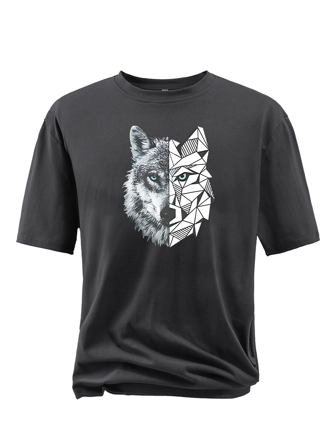 Plus Size Men's Geometric Wolf Print Creative Top Casual - Temu Australia