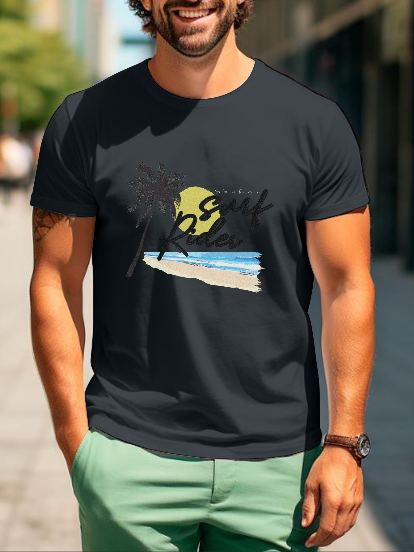 Surf Rider Graphic Print Men's Creative Top Casual Short - Temu Australia