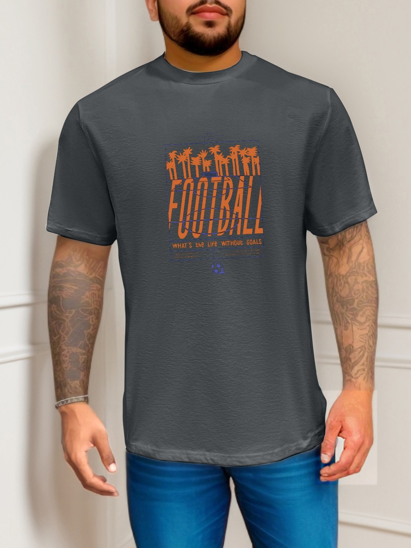 Plus Size Football Letters Print T shirt Casual Short Sleeve - Temu ...