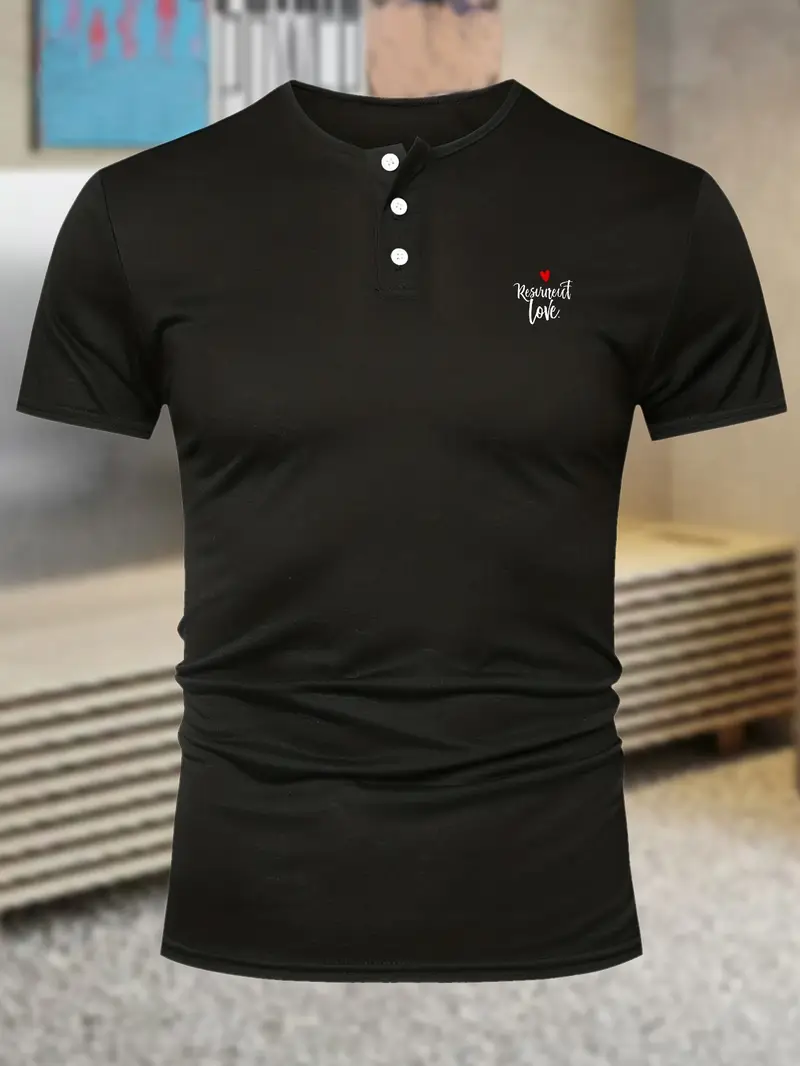 Plus Size Mens Resurrect Love Graphic Print Henley Shirt Temu Canada