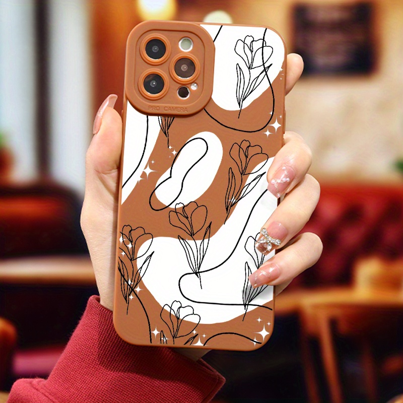 Luxury Silicone Black Striped Flower Phone Case Iphone 11 12 - Temu Australia