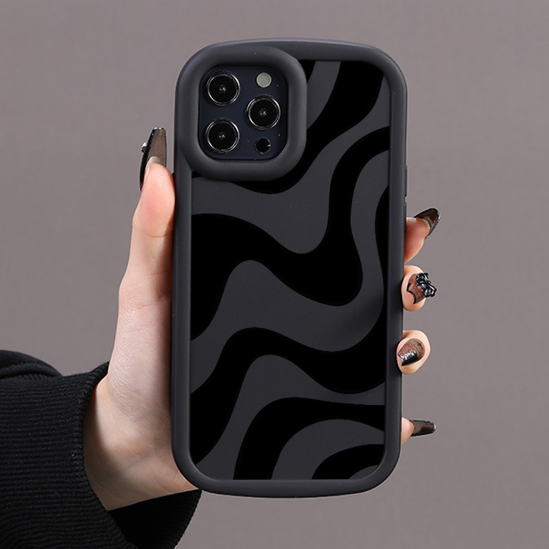 New Case Luxury Shockproof Black Curve Pattern Phone Case - Temu Canada