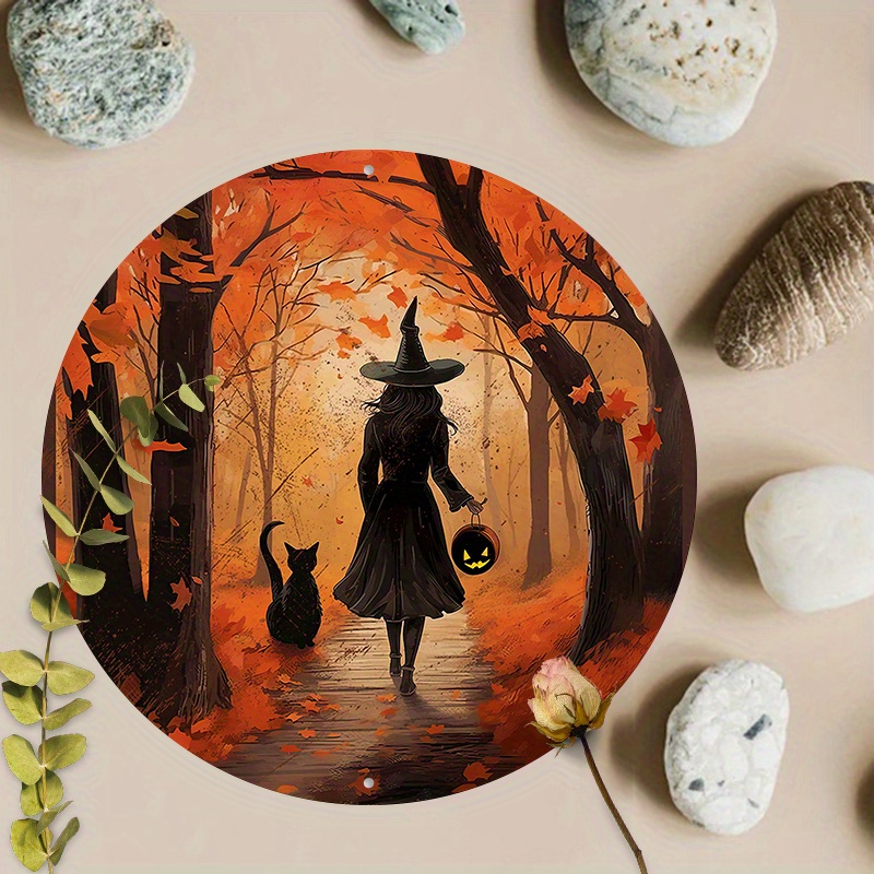 Round Aluminum Sign Metal Sign Witch Black Cat Metal Signs - Temu Canada