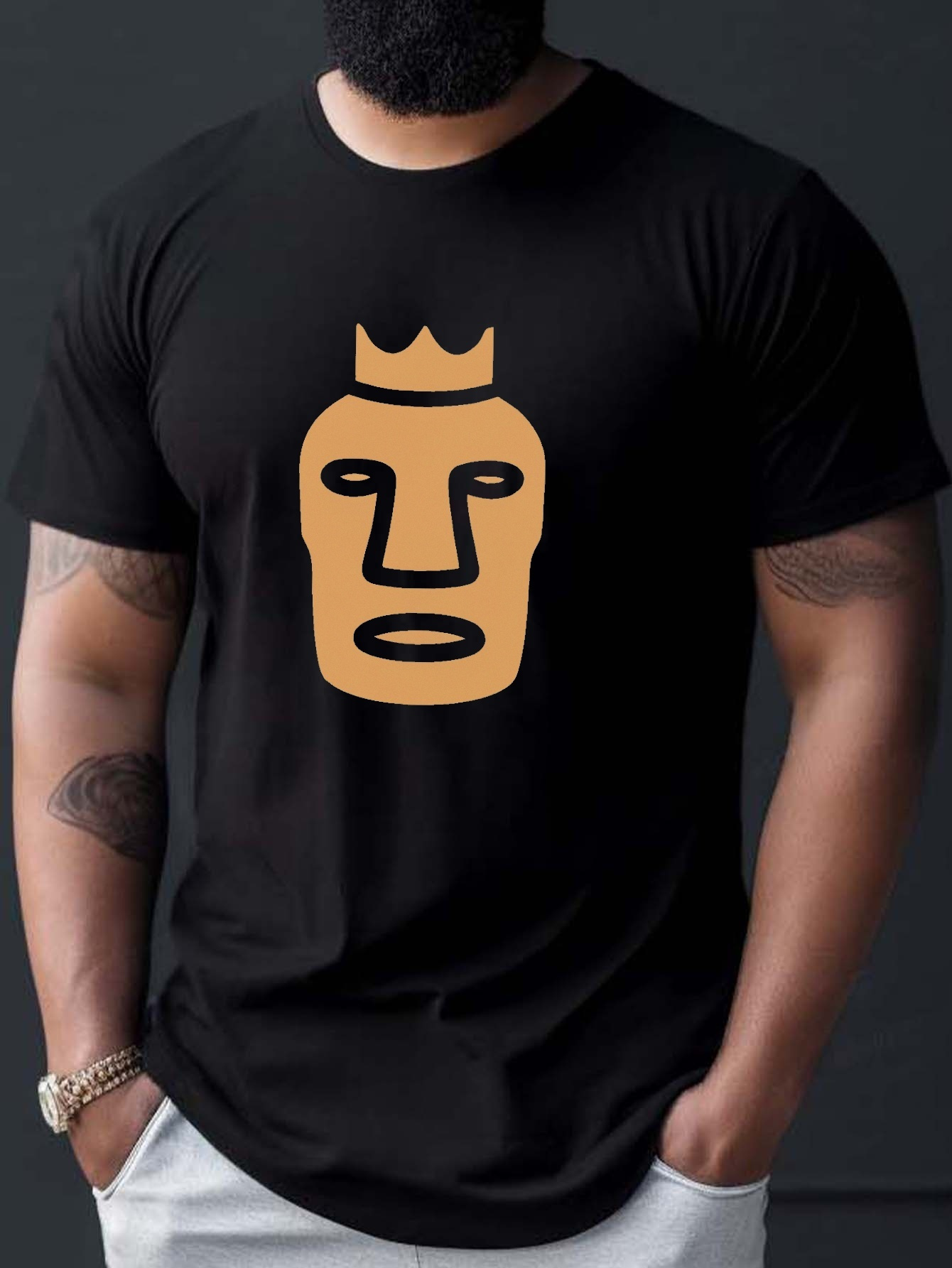 Stylish Minimalist Face Print Men's Short Sleeve Crew Neck T - Temu ...