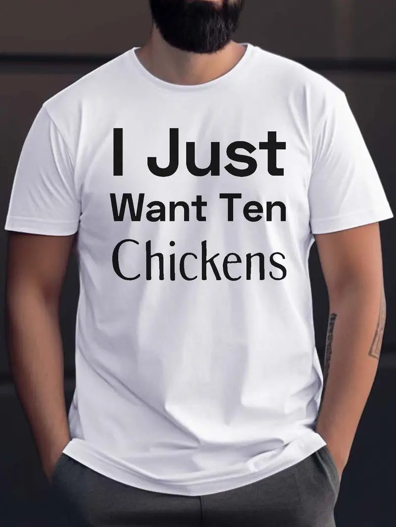 Want Ten Chickens Letter Graphic Print Mens Creative Top Temu Canada