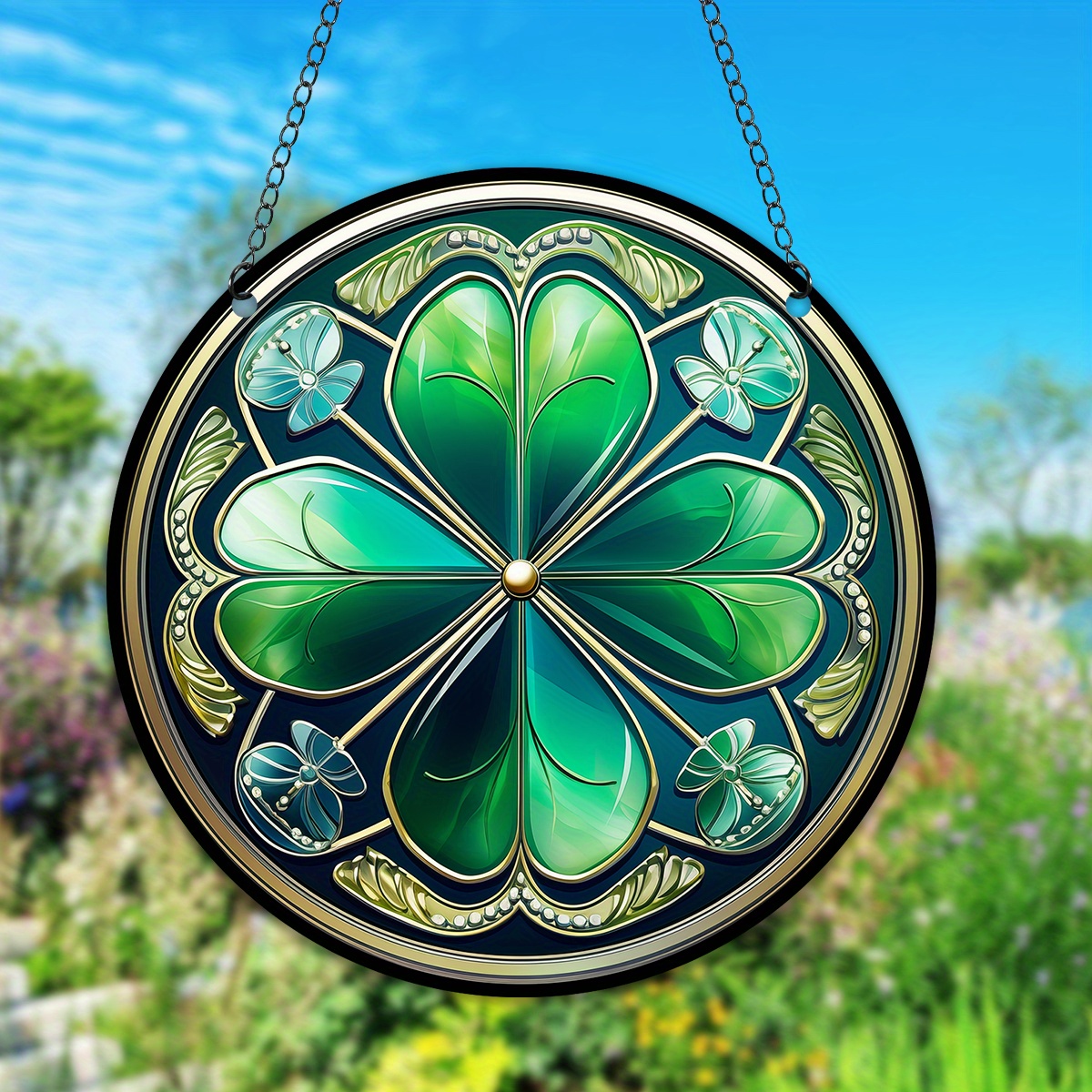 Round Lucky Four Leaf Clover Suncatcher Irish Lucky Wreath - Temu Canada