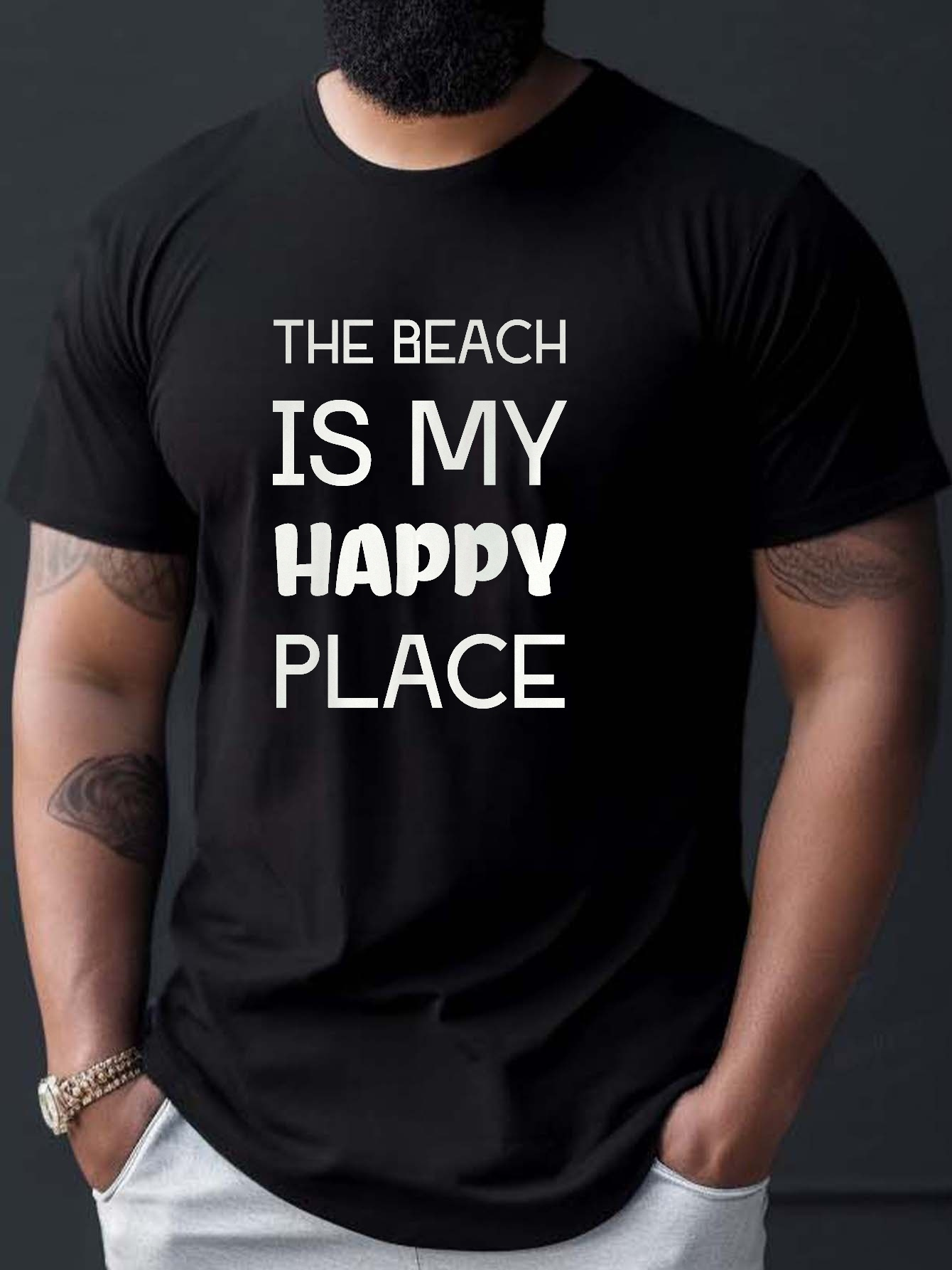 Beach Happy Print Men's Casual Short Sleeve Crew Neck - Temu New Zealand