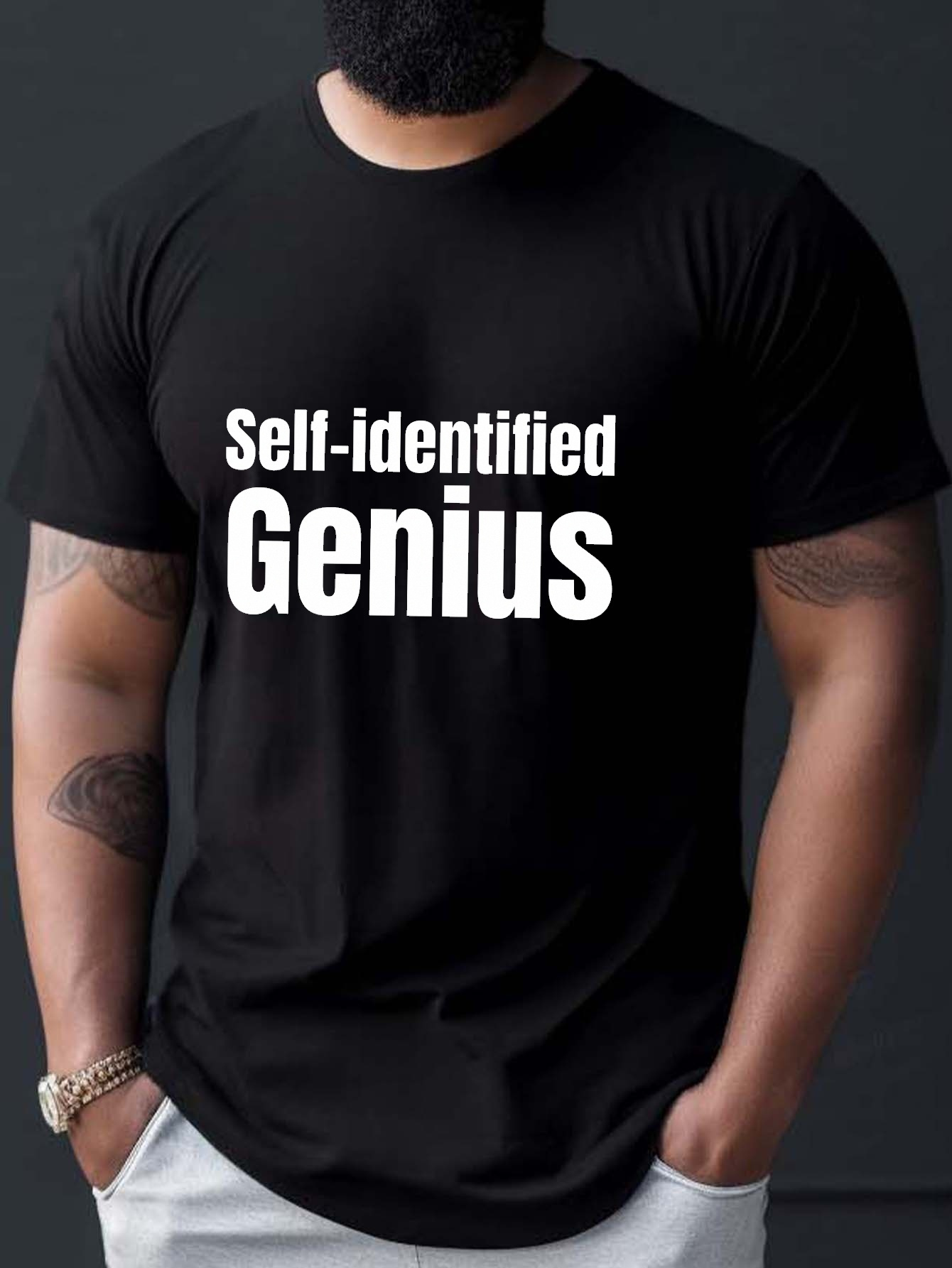 Plus Size 'genius' Letter Print Men's Trendy T shirt Casual - Temu New ...