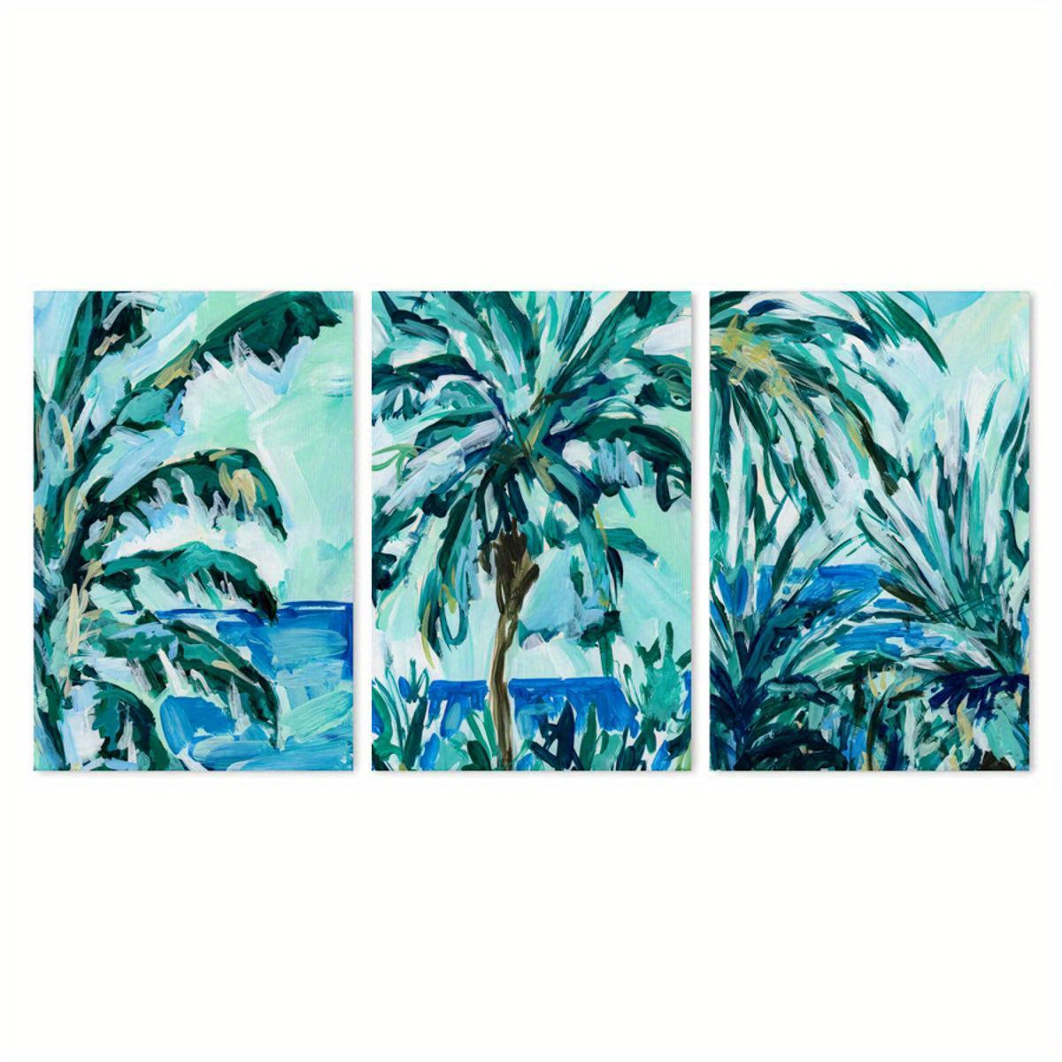 Unframed Canvas Poster Modern Art Blue Green Palms Painting - Temu ...
