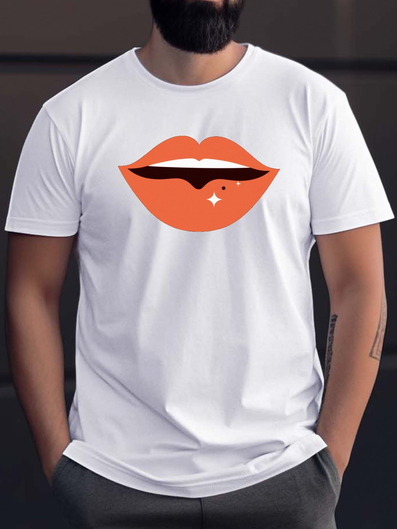 Red Lip Print Tees Men Casual Crew Neck Short Sleeve T shirt - Temu ...