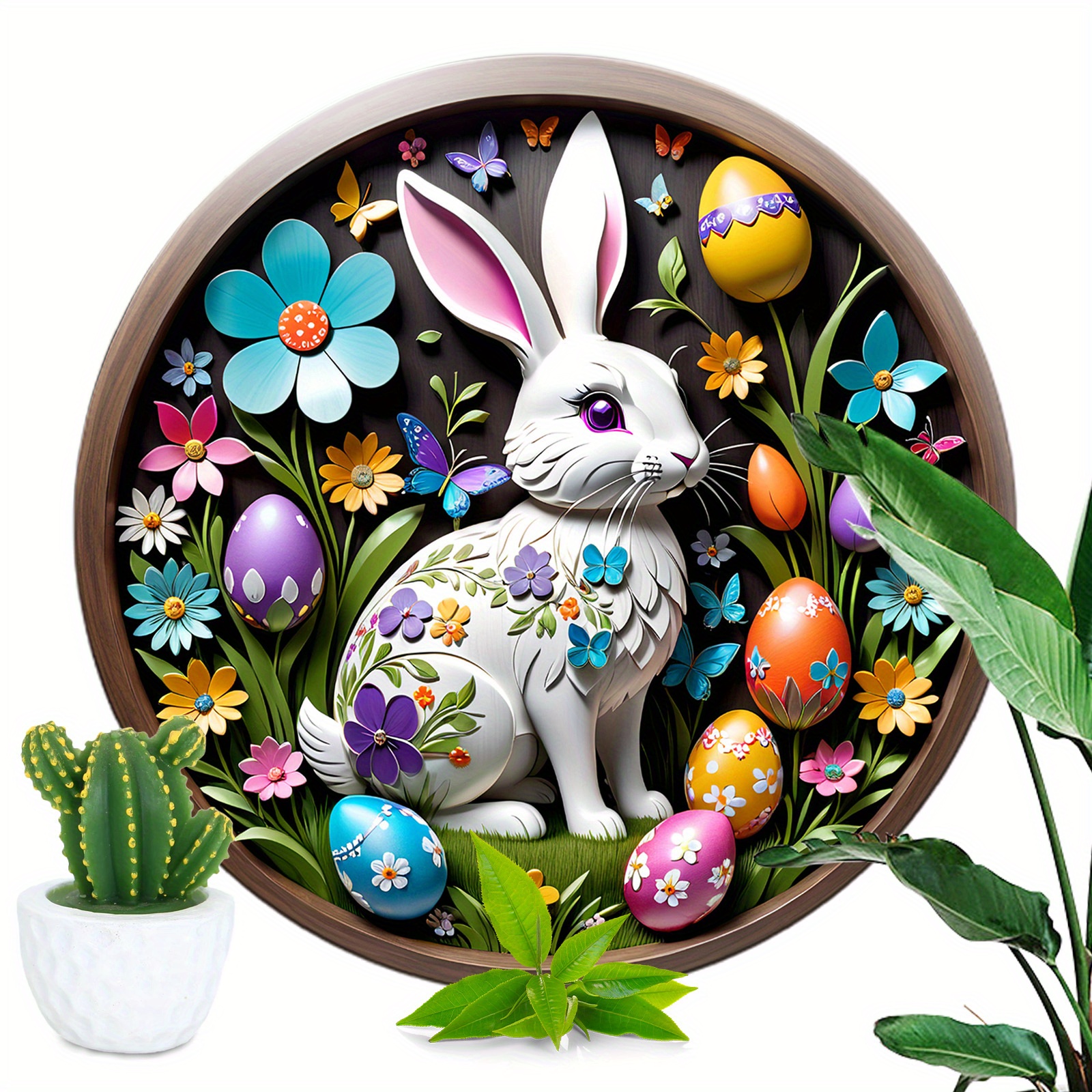 Round Tin Painting Retro Easter Bunny Metal Tin Sign Wood - Temu Australia