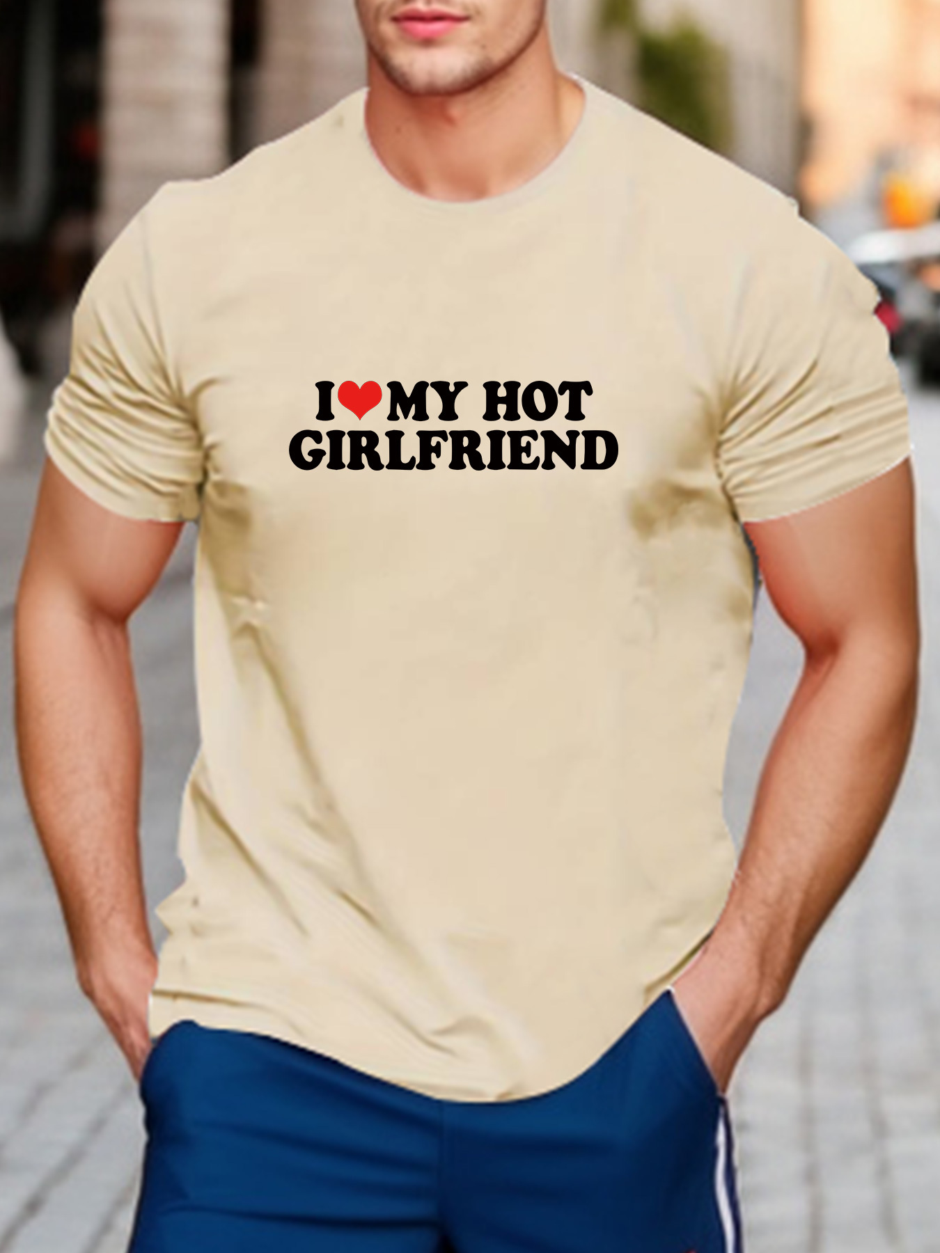 Love Hot Girlfriend Letter Print Men's Short Sleeve Crew - Temu Canada