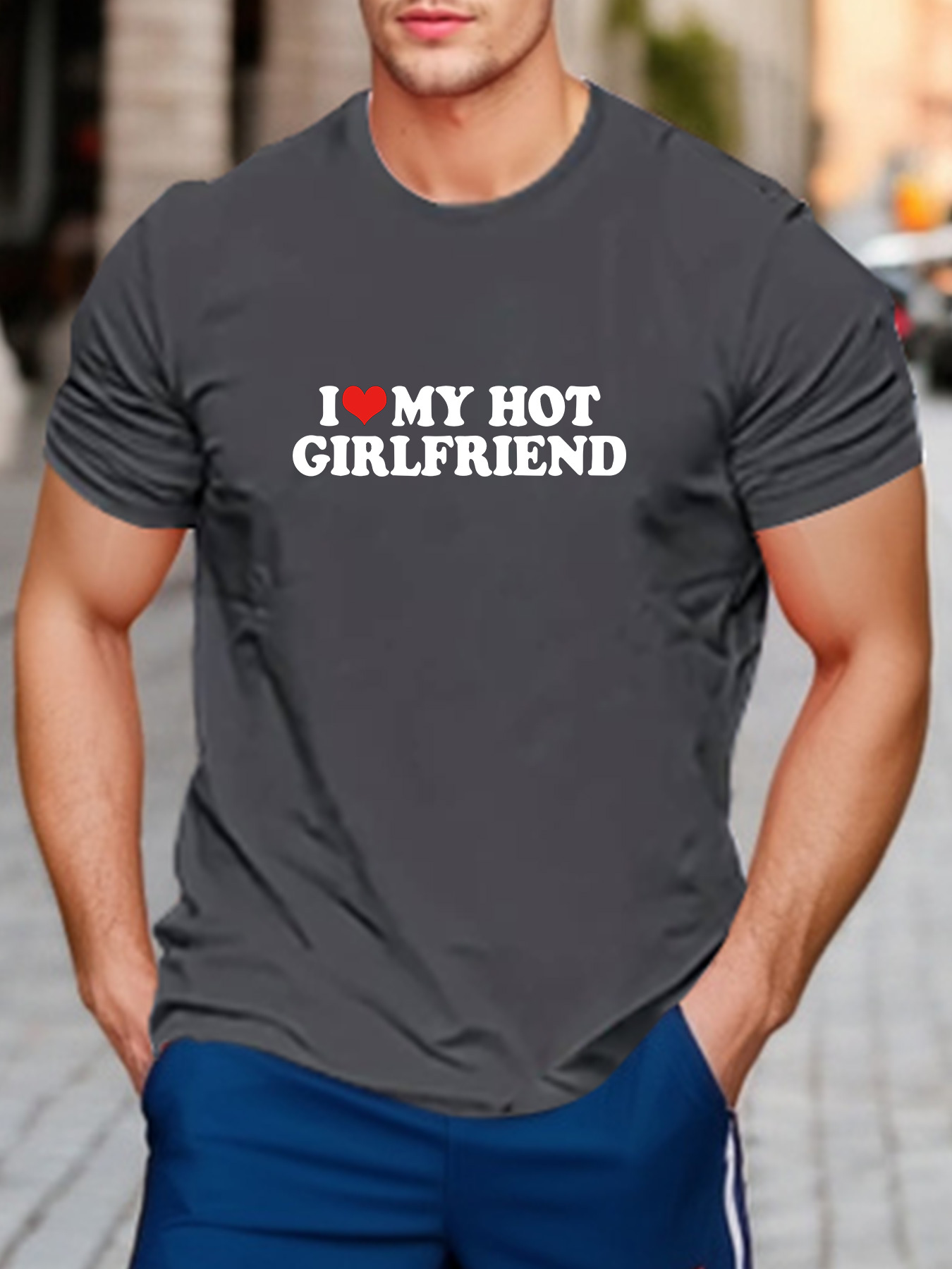 Love Hot Girlfriend Letter Print Men's Short Sleeve Crew - Temu Canada