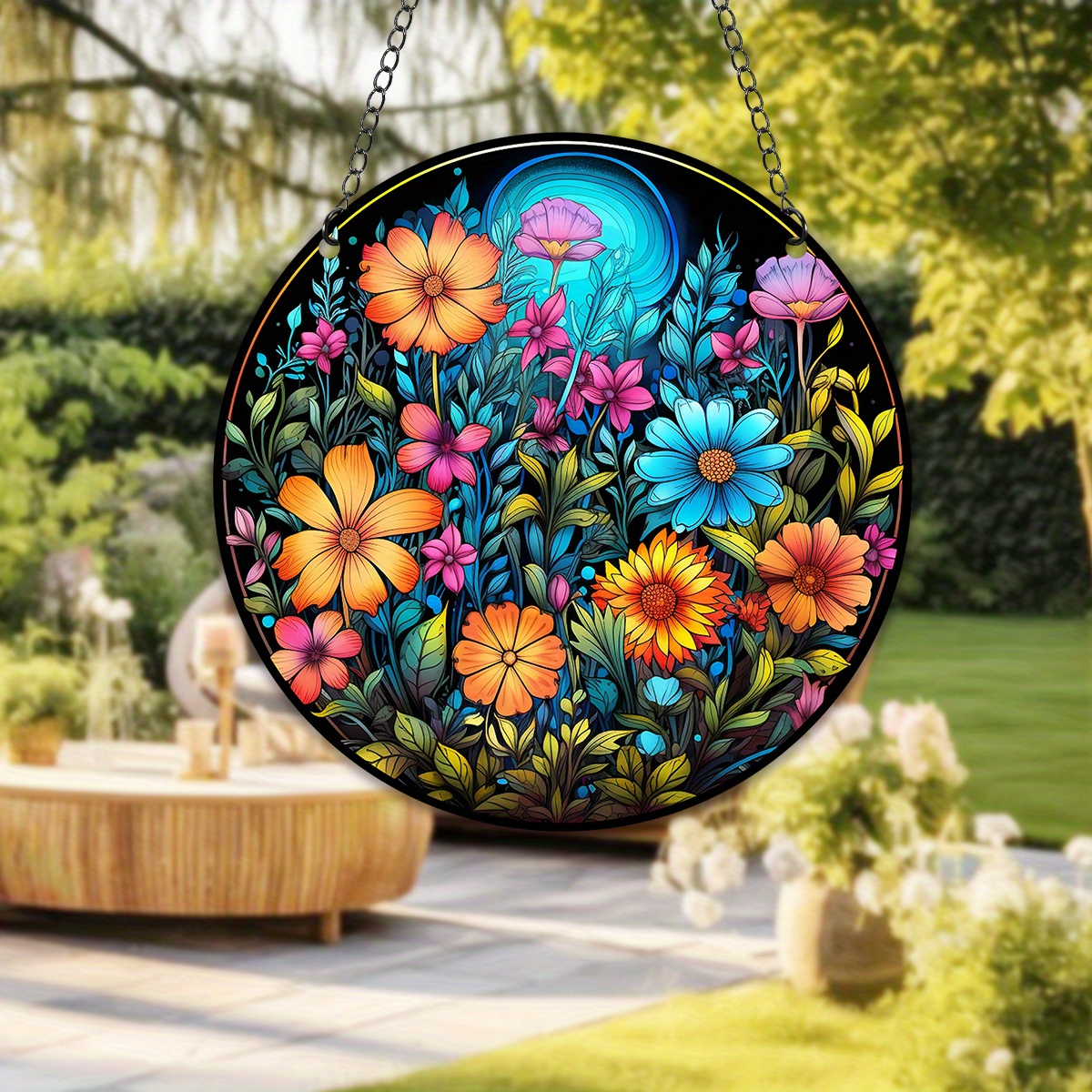 Flower Suncatcher Stained Window Hanging Panels Round - Temu Canada