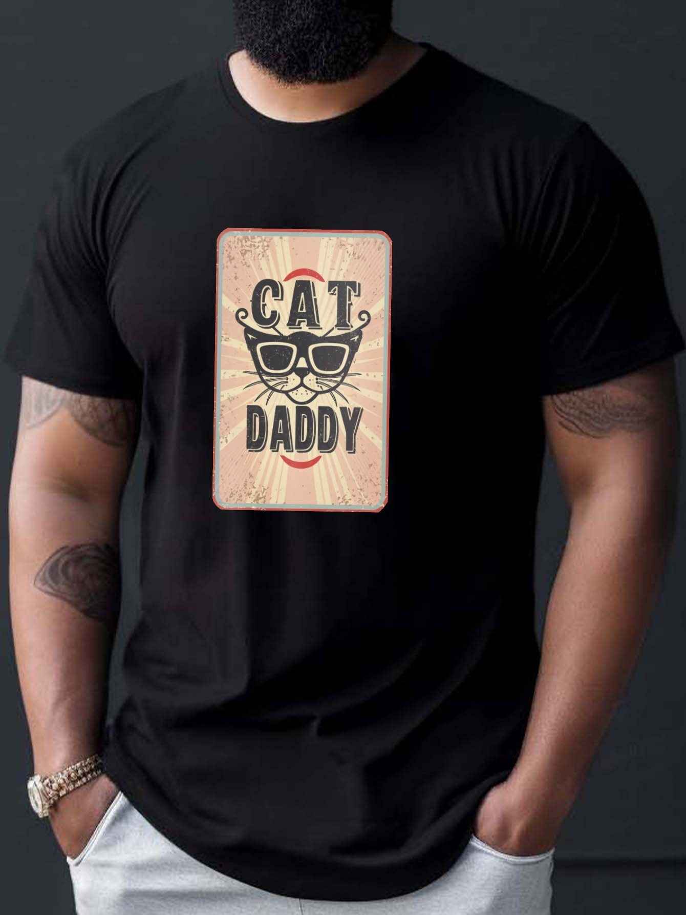 Plus Size Men's "cat Daddy" Graphic Print T shirt Summer - Temu Australia