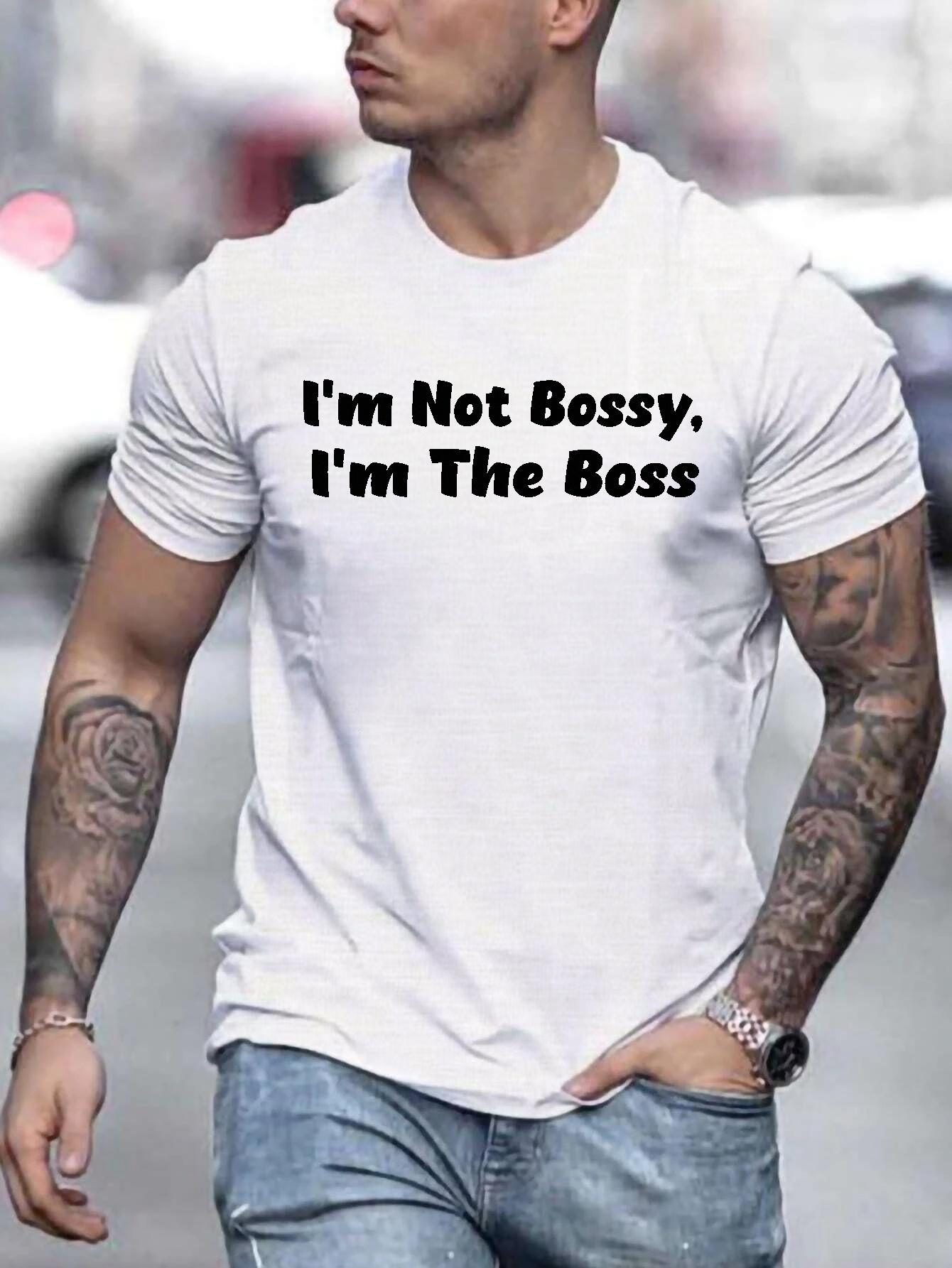 Plus Size 'm Bossy 'm Boss Print Men's Crew Neck T shirts - Temu Canada