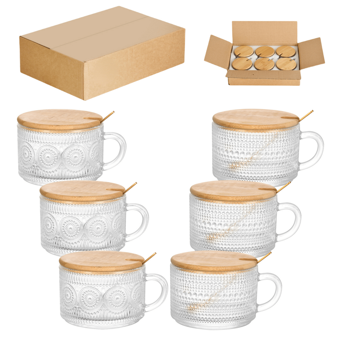 Coffee Cups Bamboo Lids Spoons 14 Ounce Transparent Embossed - Temu New ...