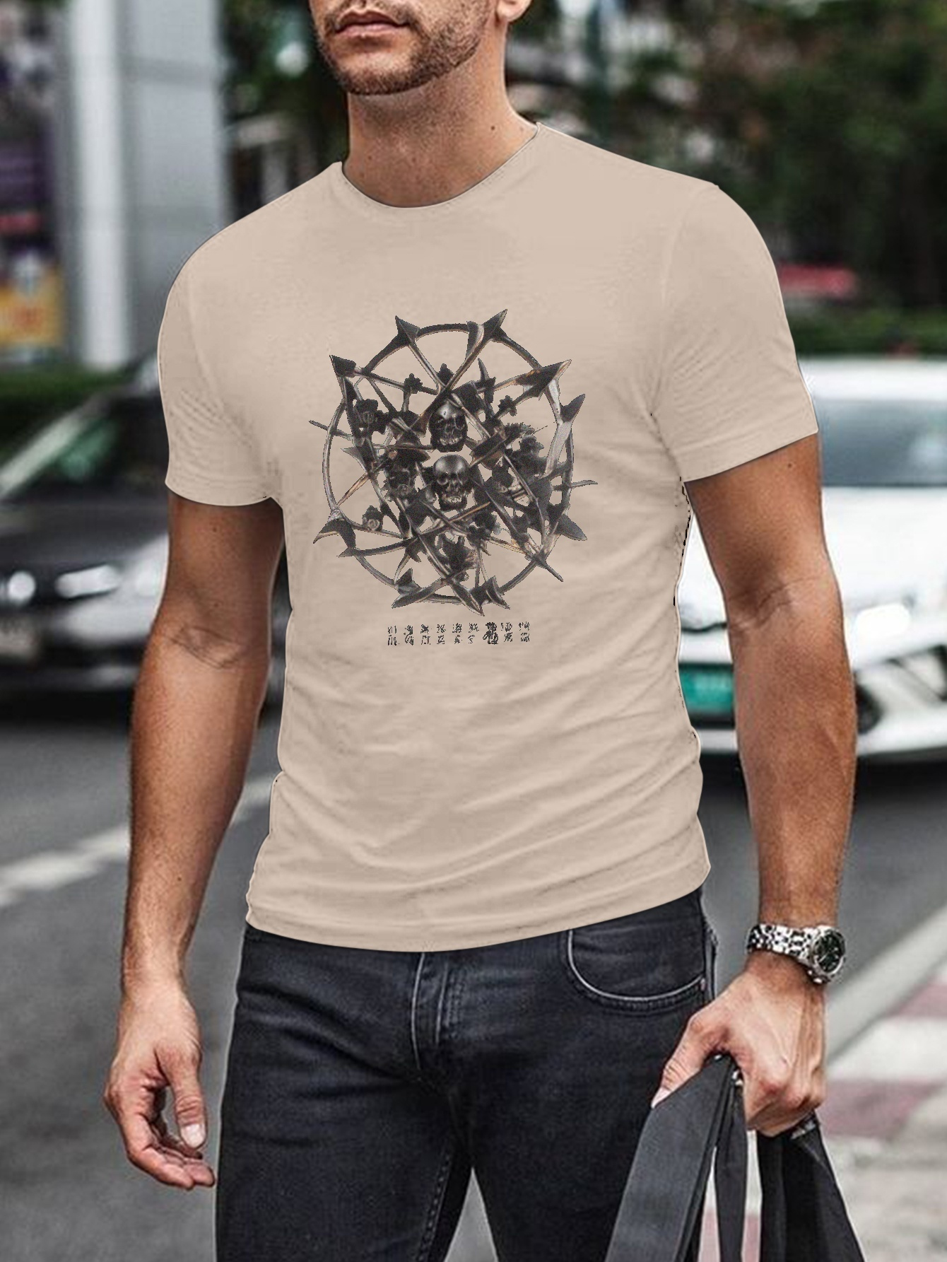 Skeleton Graphic Print Men's Creative Top Casual Short - Temu Australia