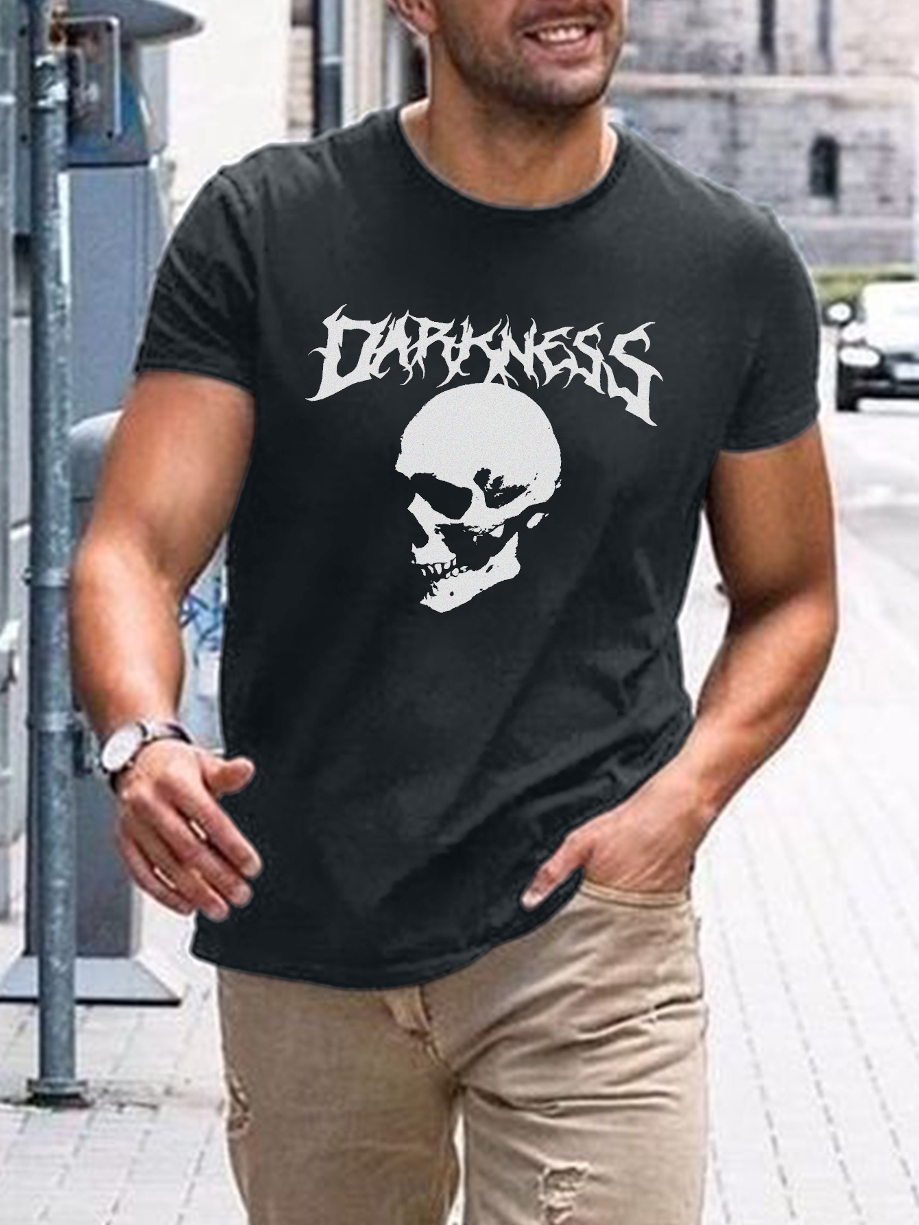 Creative Alphabet Skeleton Pattern Print Casual Crew Neck - Temu Australia