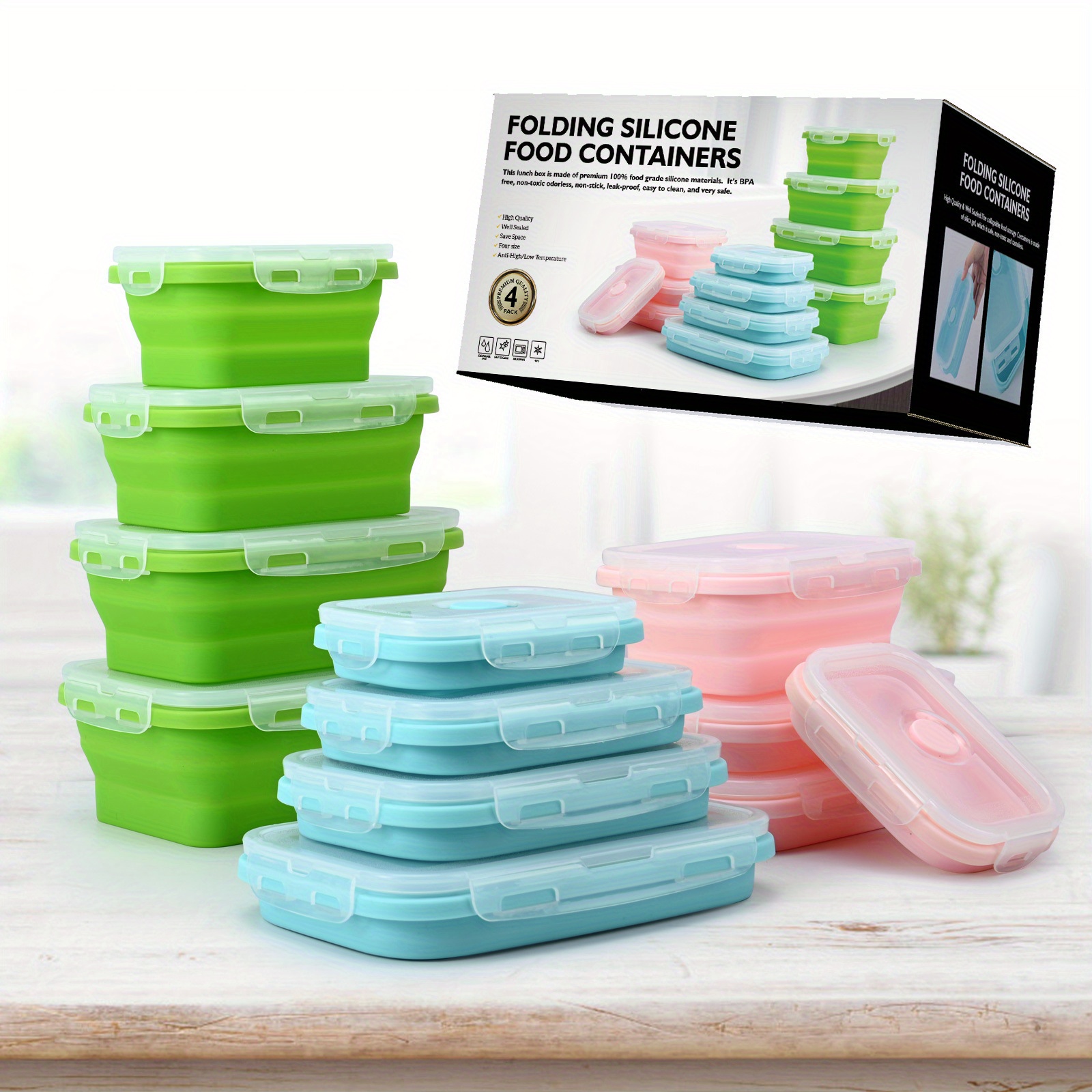 Silicone Lunch Box Set Foldable Bowl Portable Outdoor - Temu Ireland