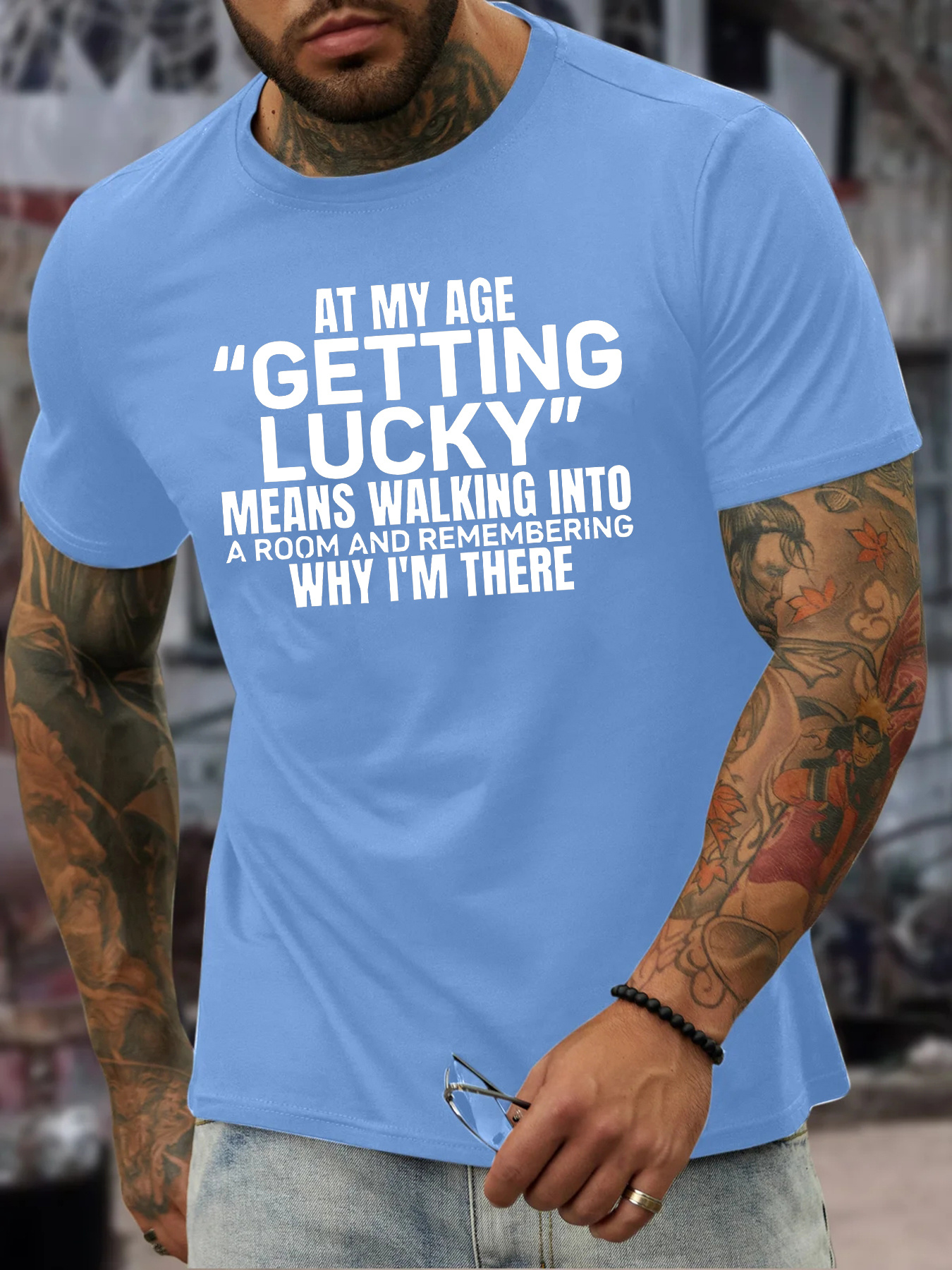 Age Getting Lucky Letter Graphic Print Mens Creative Top Temu New
