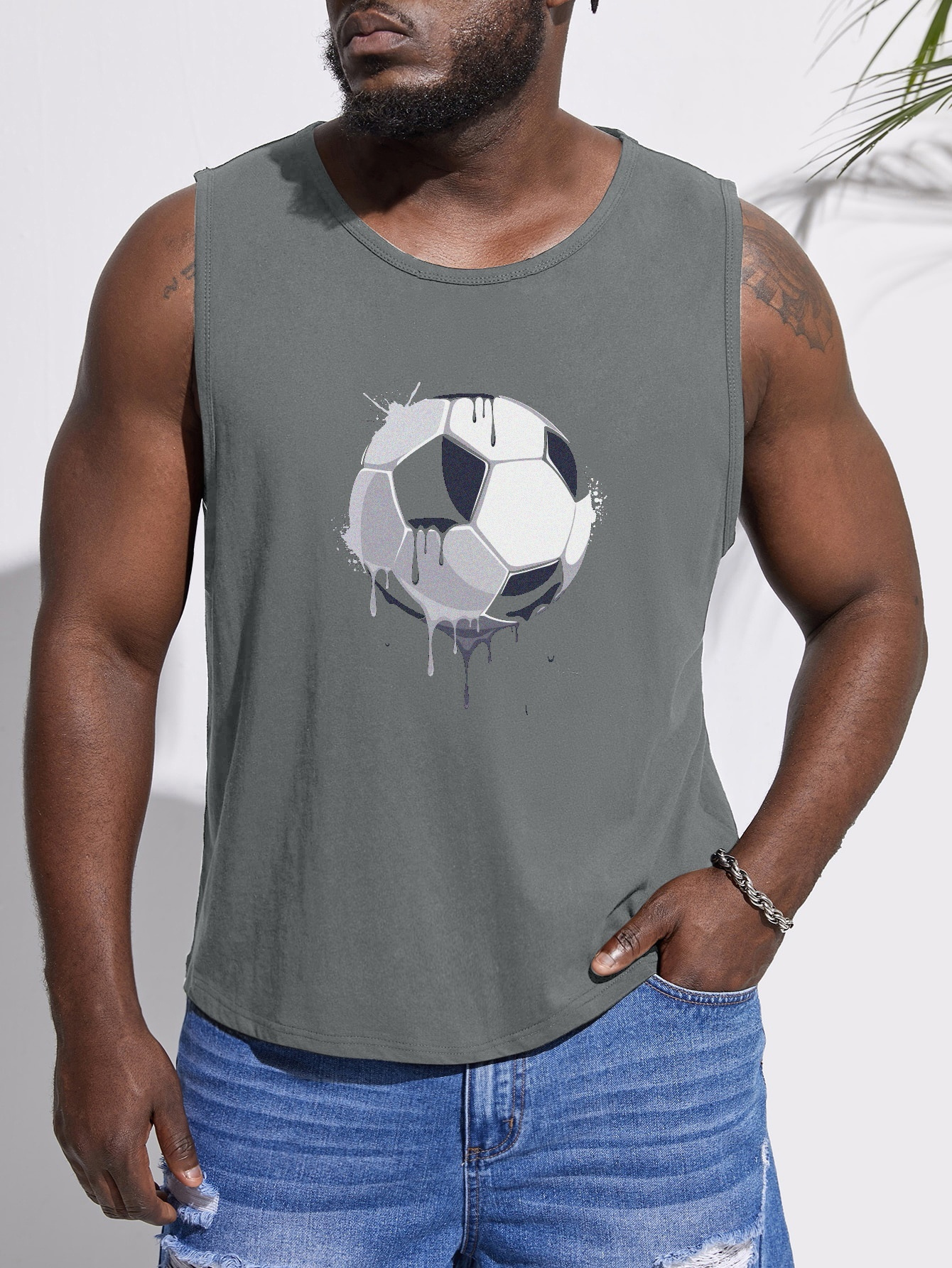 Plus Size Men's Football Print Tank Top Breathable Comfy - Temu Australia