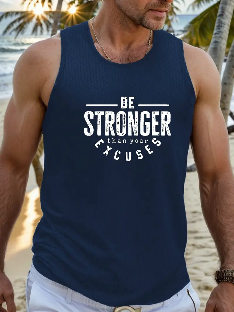 Plus Size Mens Stronger Graphic Print Tank Top Causal Temu Australia