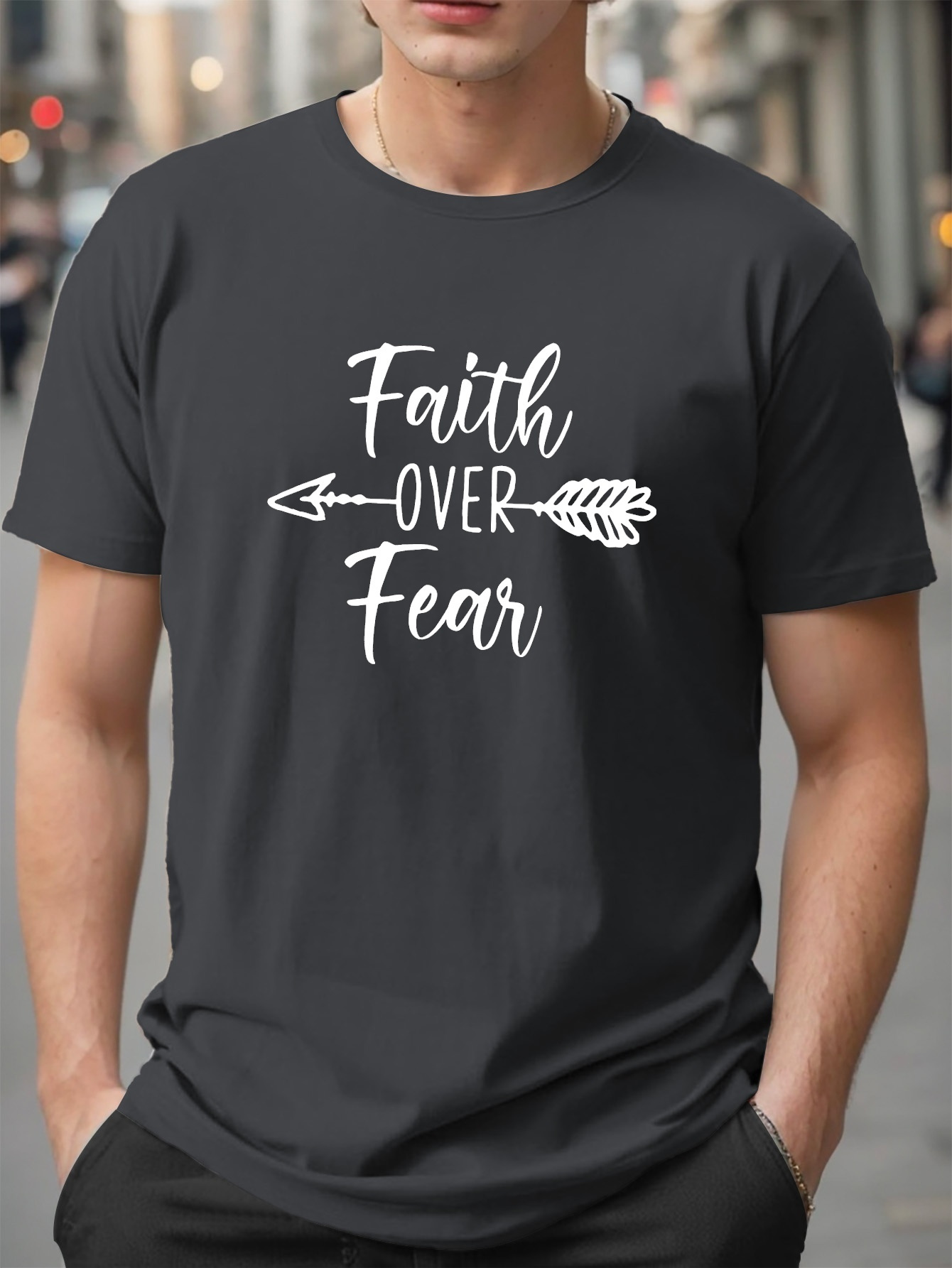 Plus Size Men's Faith Fear Letter Print Creative Top Casual - Temu ...