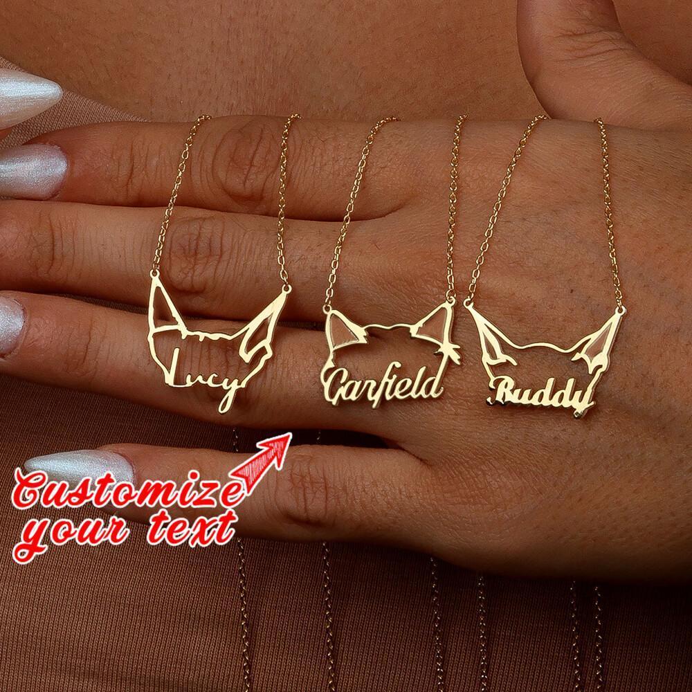 Custom Cat Ear Name Pendant Necklace Personalized Creative - Temu New ...
