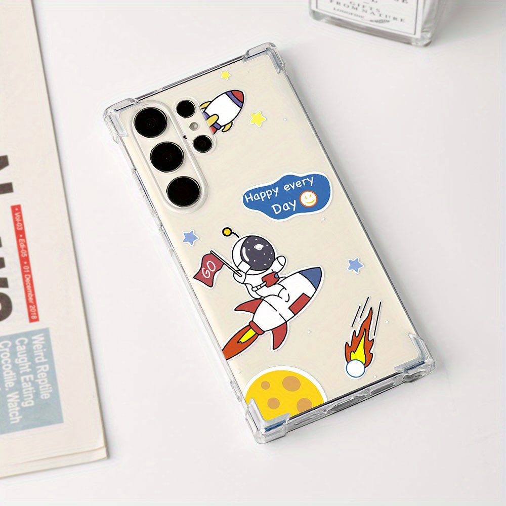 Cartoon Astronaut Transparent Shockproof Phone Case Samsung - Temu Canada