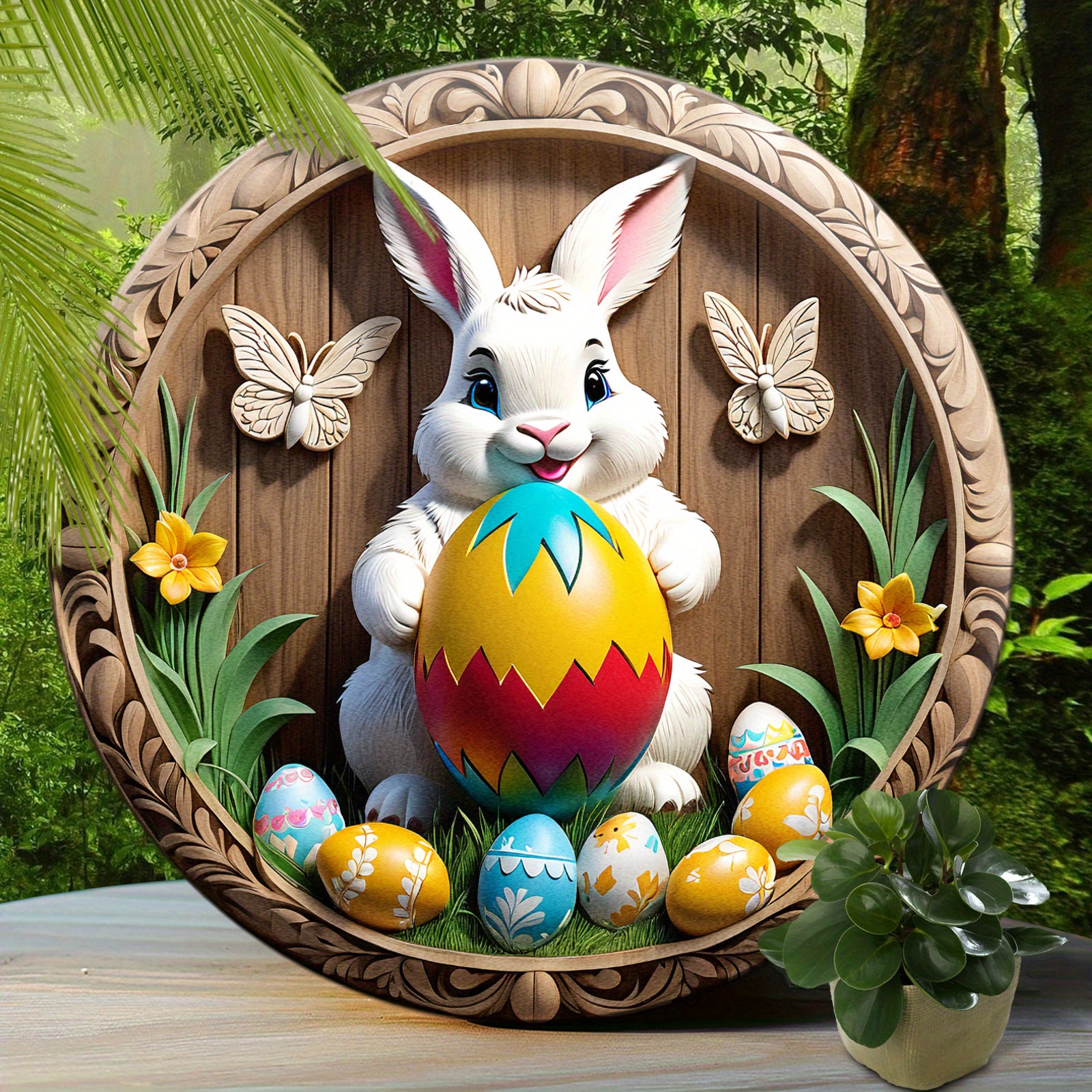 Cow Sign 3d Wood Carving Style Easter Colored Eggs Beautiful - Temu ...