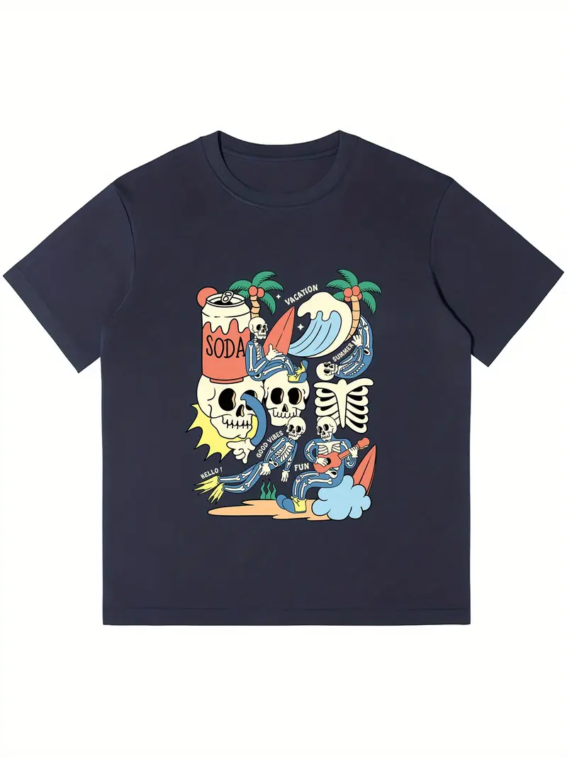 Creative Cartoon Skull Pattern Print Mens Creative Top Temu Canada