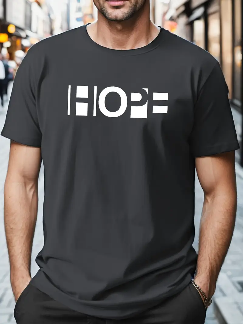 Haut Créatif Imprimé Lettres Hope Hommes T Shirt Décontracté Temu France