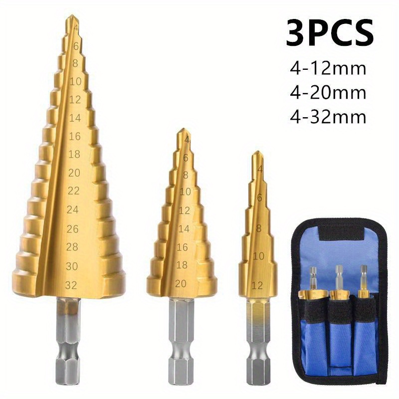 Hss Step Drill Bit Set Tin Coated Wood Metal Hole Cutter - Temu