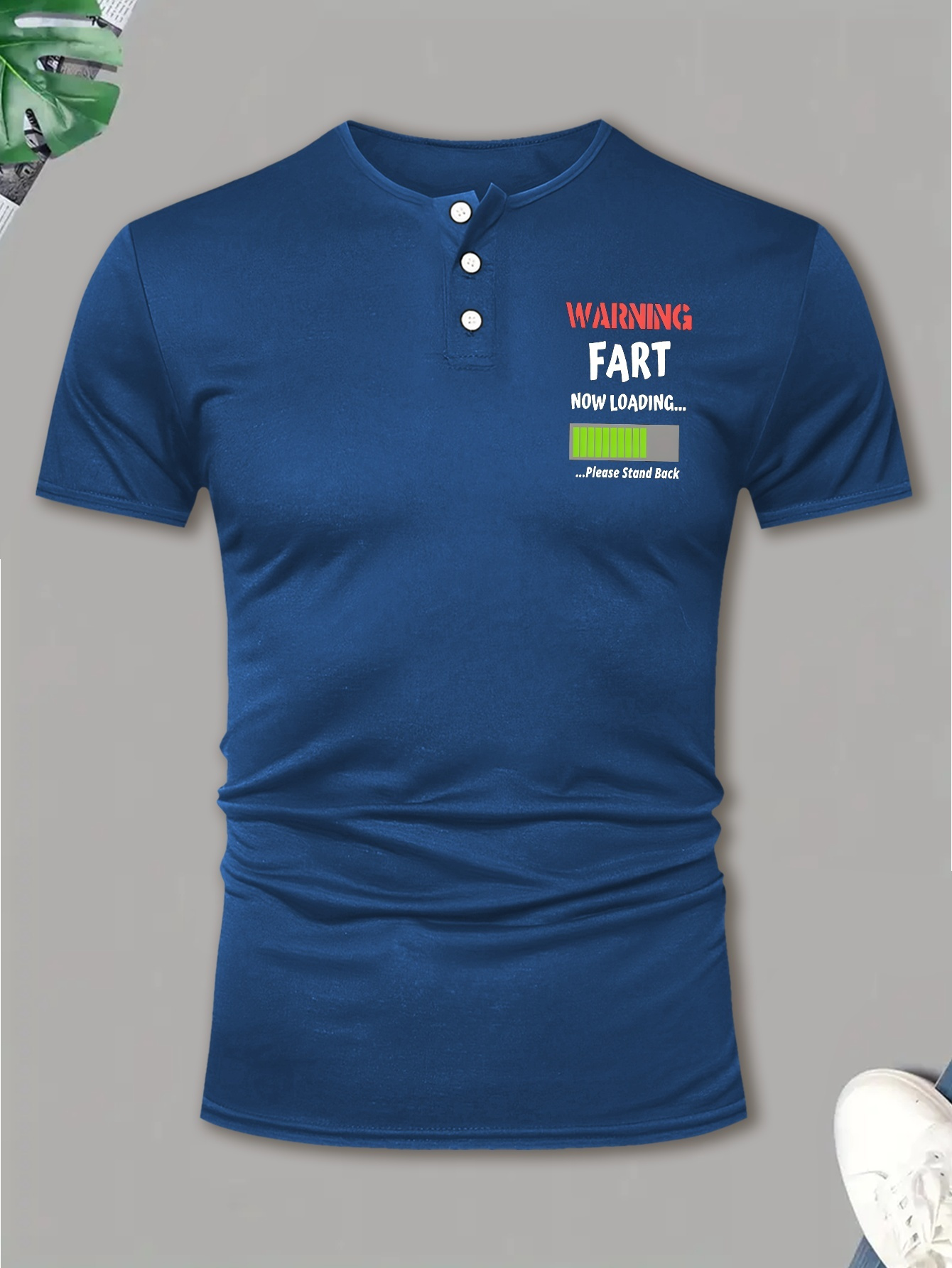 Plus Size Men's "warning Fart" Graphic Print Henley Shirt - Temu Australia