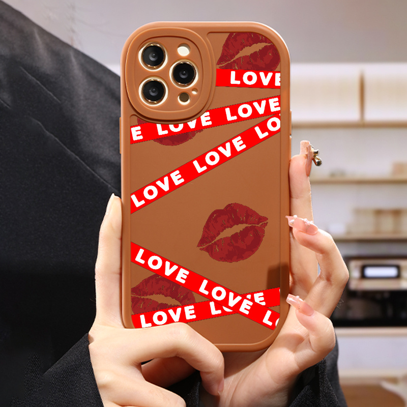 luxury shockproof silicone red lip letter pattern phone case - Temu Canada