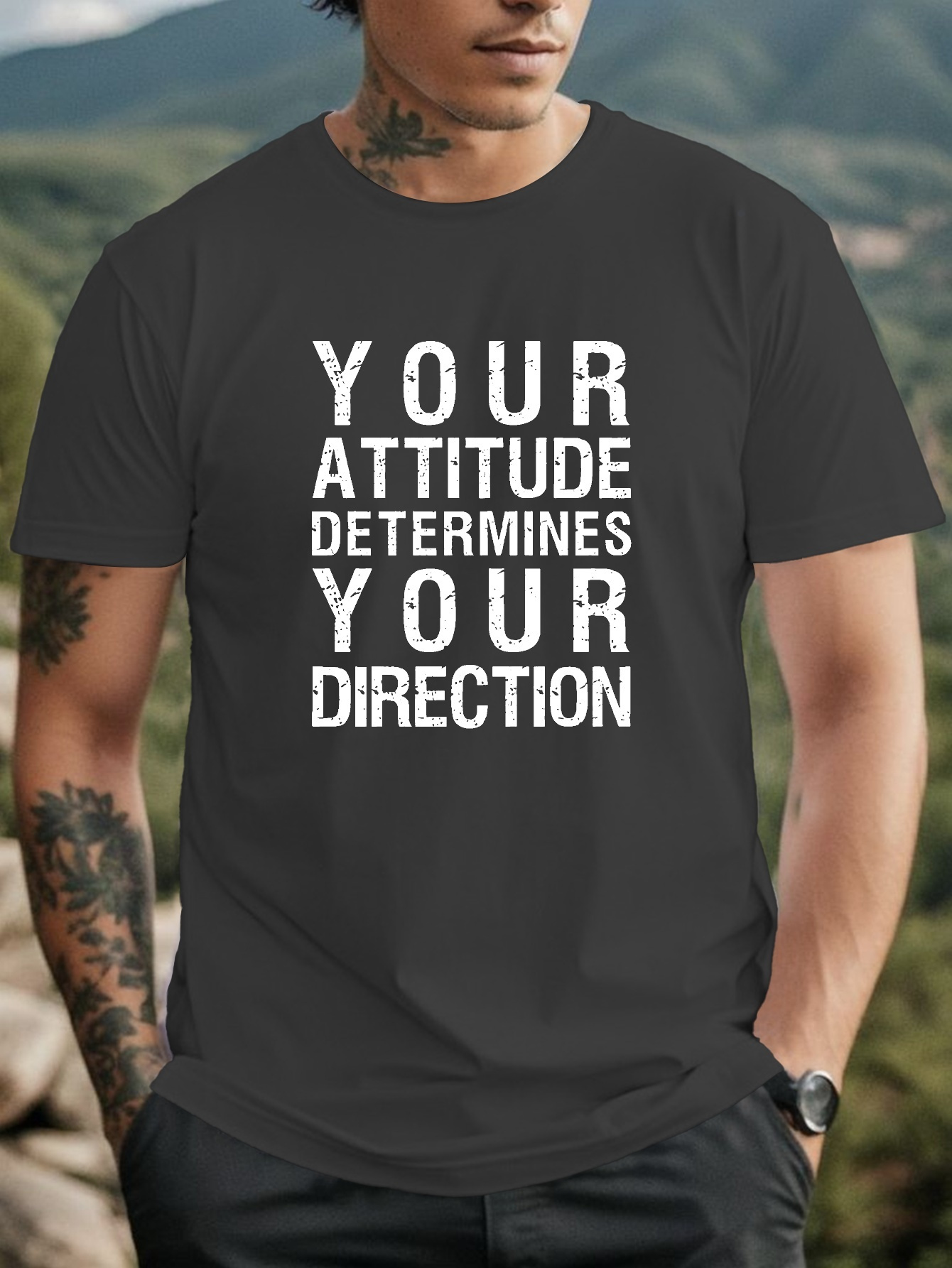 Plus Size ' Attitude Determines' Print Men's Fashion T shirt - Temu ...