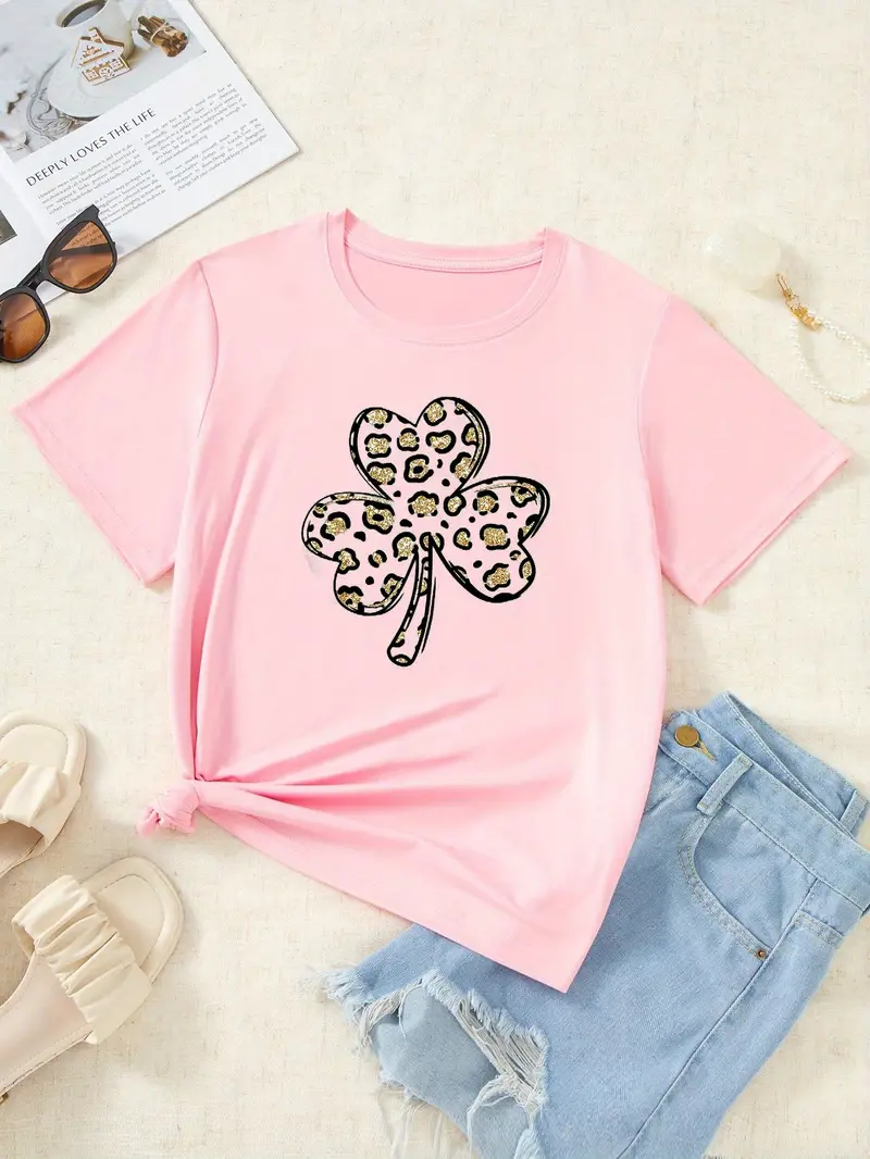 St Patricks Day Clover Print T Shirt Casual Crew Neck Temu Canada