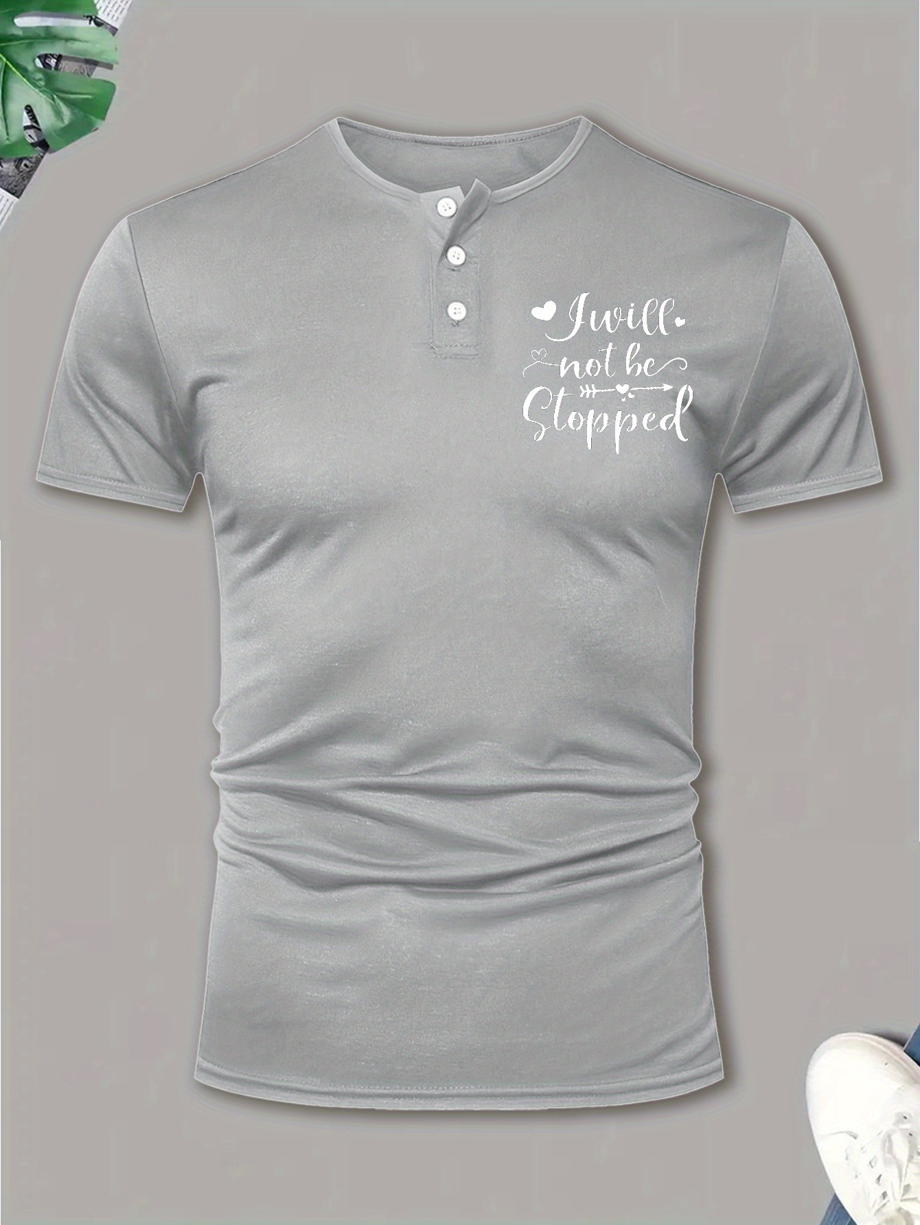 Plus Size Men's " Stopped" Print Henley Shirt Casual Short - Temu Canada