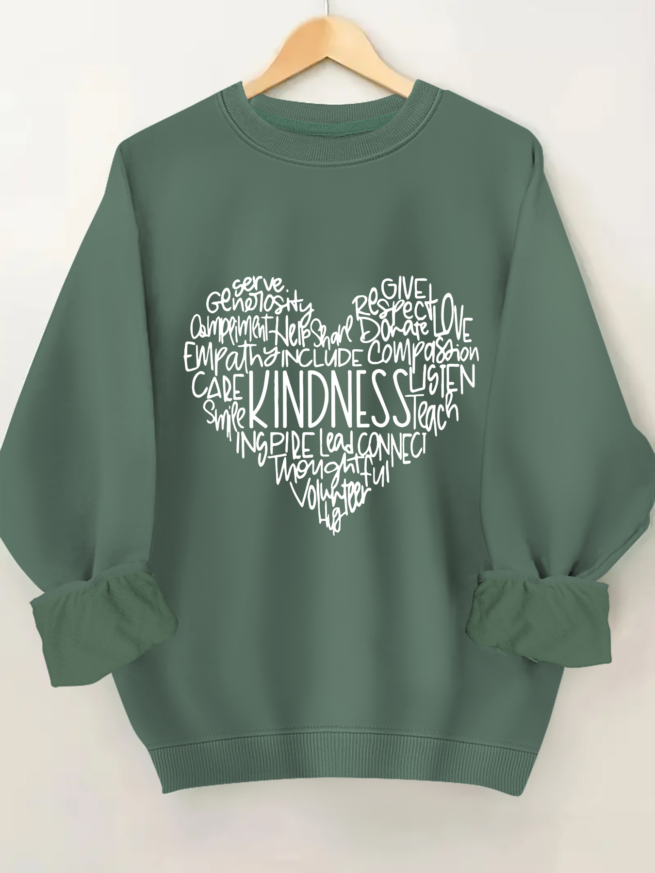 Heart Kindness Print Sweatshirt Plus Size Casual Long Sleeve - Temu Canada
