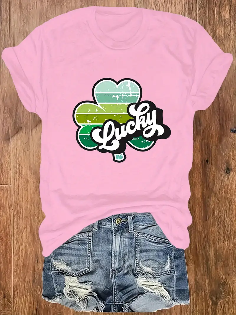 Lucky Clover Print T Shirt Plus Size Casual Crew Neck Short Temu New
